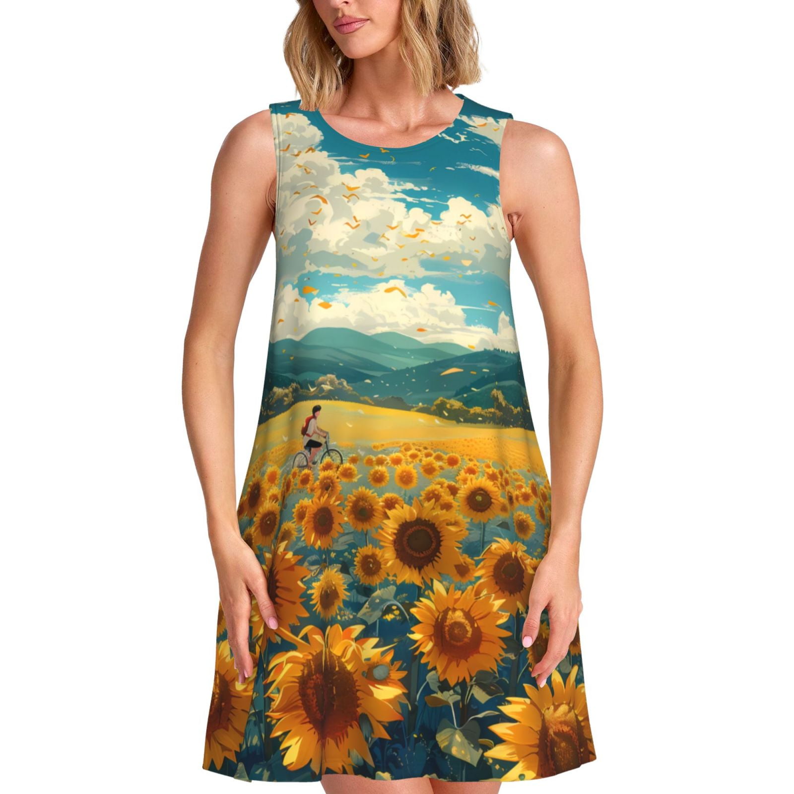 Fotbe Field Style Bicycle Young Sunflower Pattern Women’s Summer Tank ...