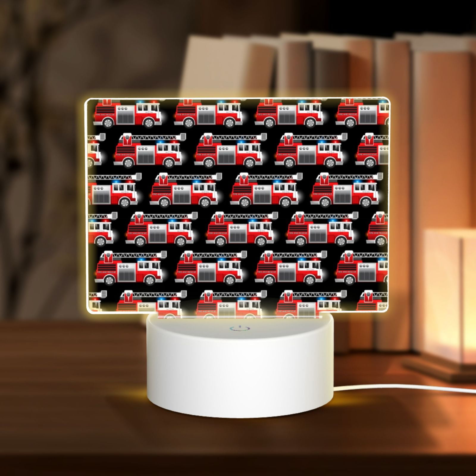 Fotbe Fire and Rescue Truck Pattern Acrylic Night Light Gift with 3 ...