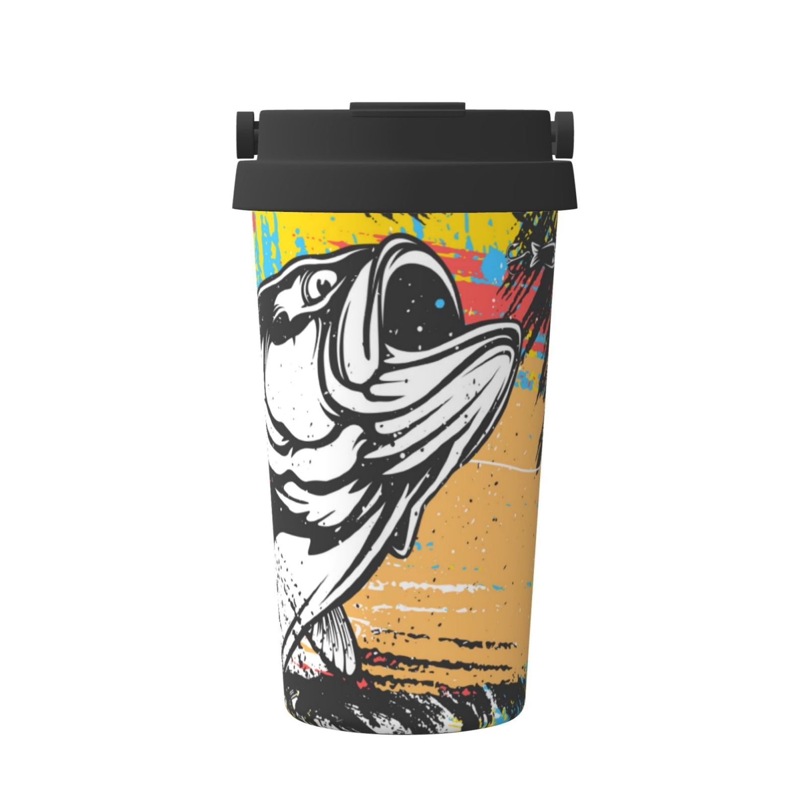 Fotbe Fishing Bass Printed Insulated Travel Coffee Mug Spill Proof Leak ...