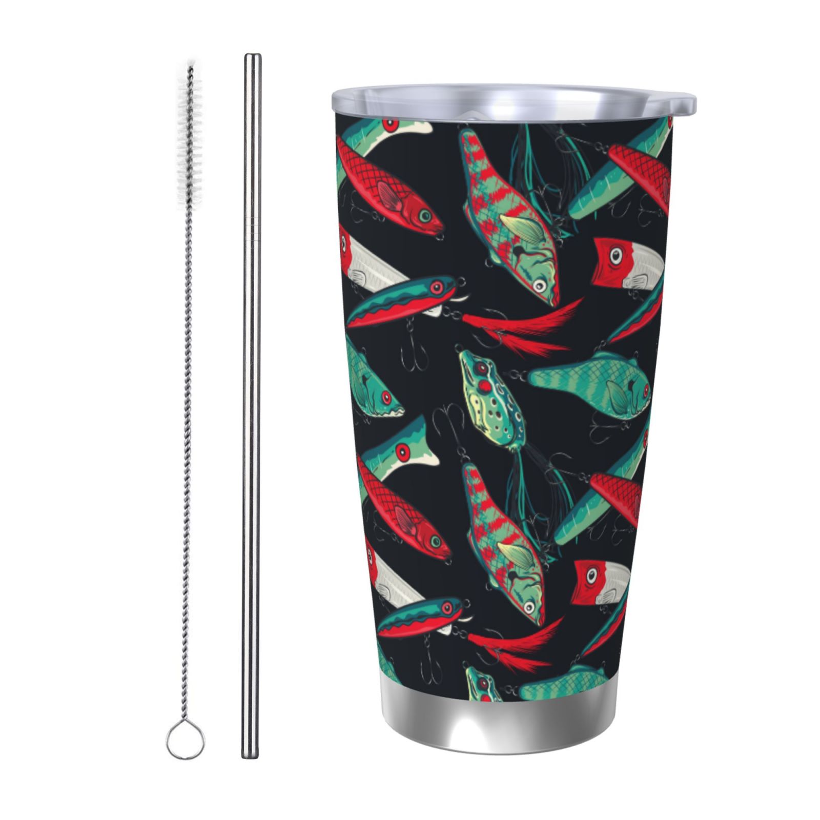 Fotbe Fishing Lure Pattern 20 oz Tumbler Stainless Steel Vacuum ...