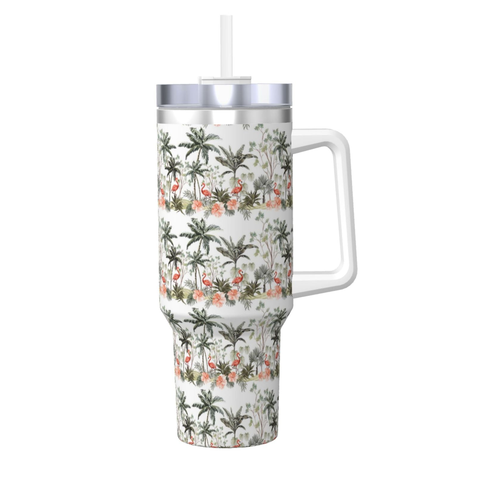 Fotbe Flamingo Palm Trees Pattern 40oz Ice Bully With Handle And Straw ...