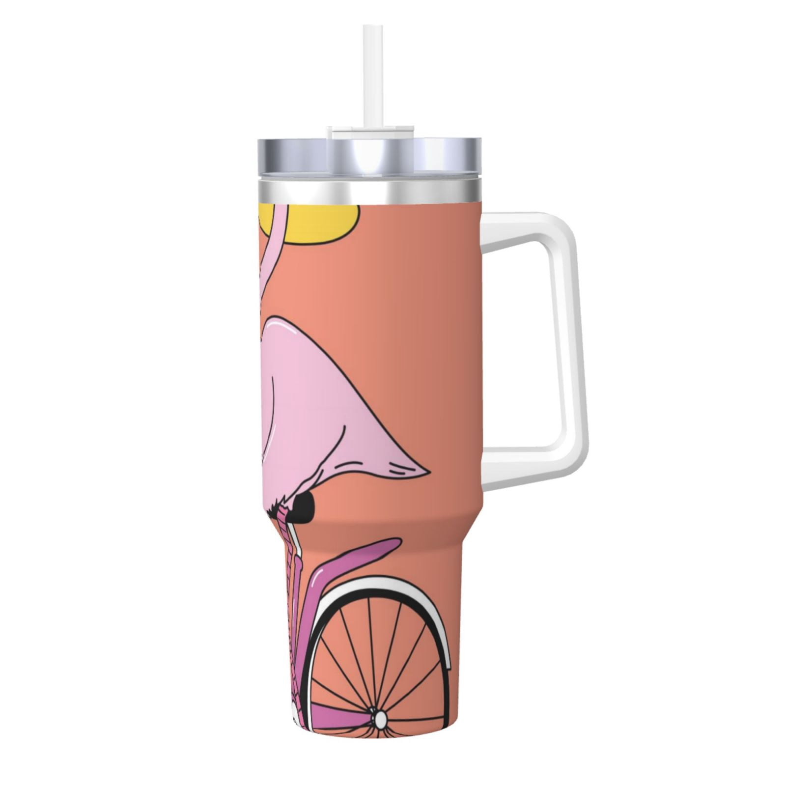 Fotbe Flamingo Riding a Bicycle Pattern 40oz Ice Bully With Handle And ...