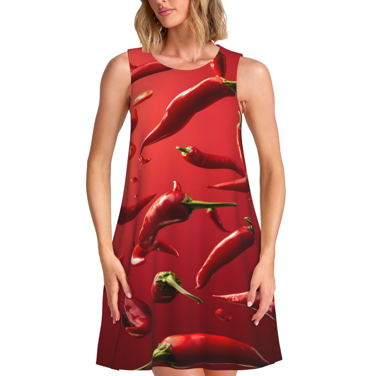Fotbe Floating Red Chili Peppers Pattern Women’s Summer Tank Midi Dress ...