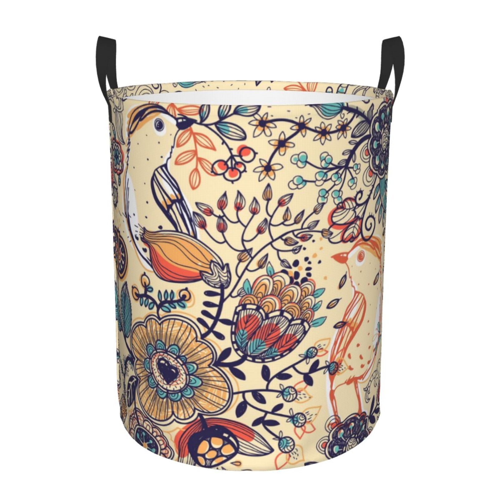Fotbe Floral With Birds And Fantasy Flowers Laundry Basket with Handles ...
