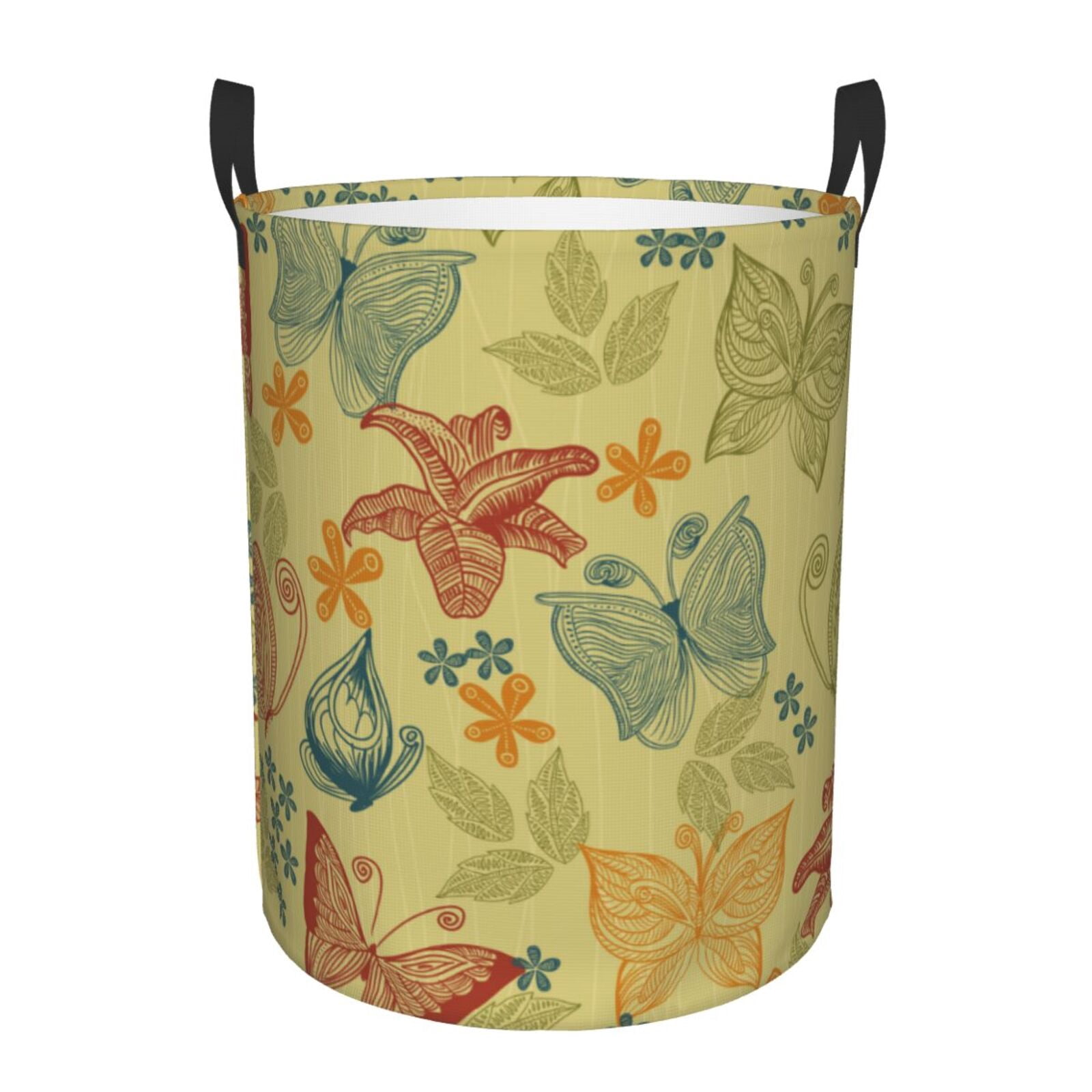 Fotbe Floral with Butterflies Laundry Basket with Handles, Waterproof ...