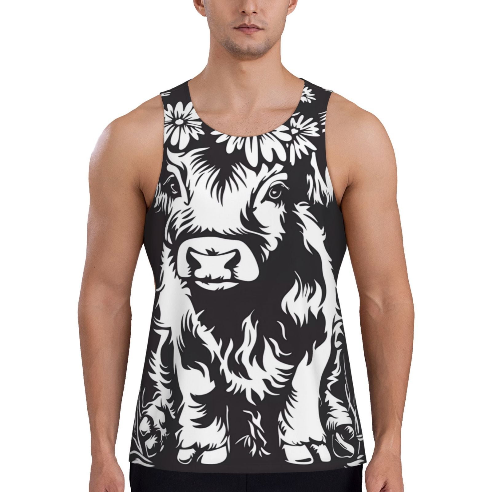 Fotbe Floral Cow Silhouette Pattern Men's Quick Dry Workout Tank Top ...