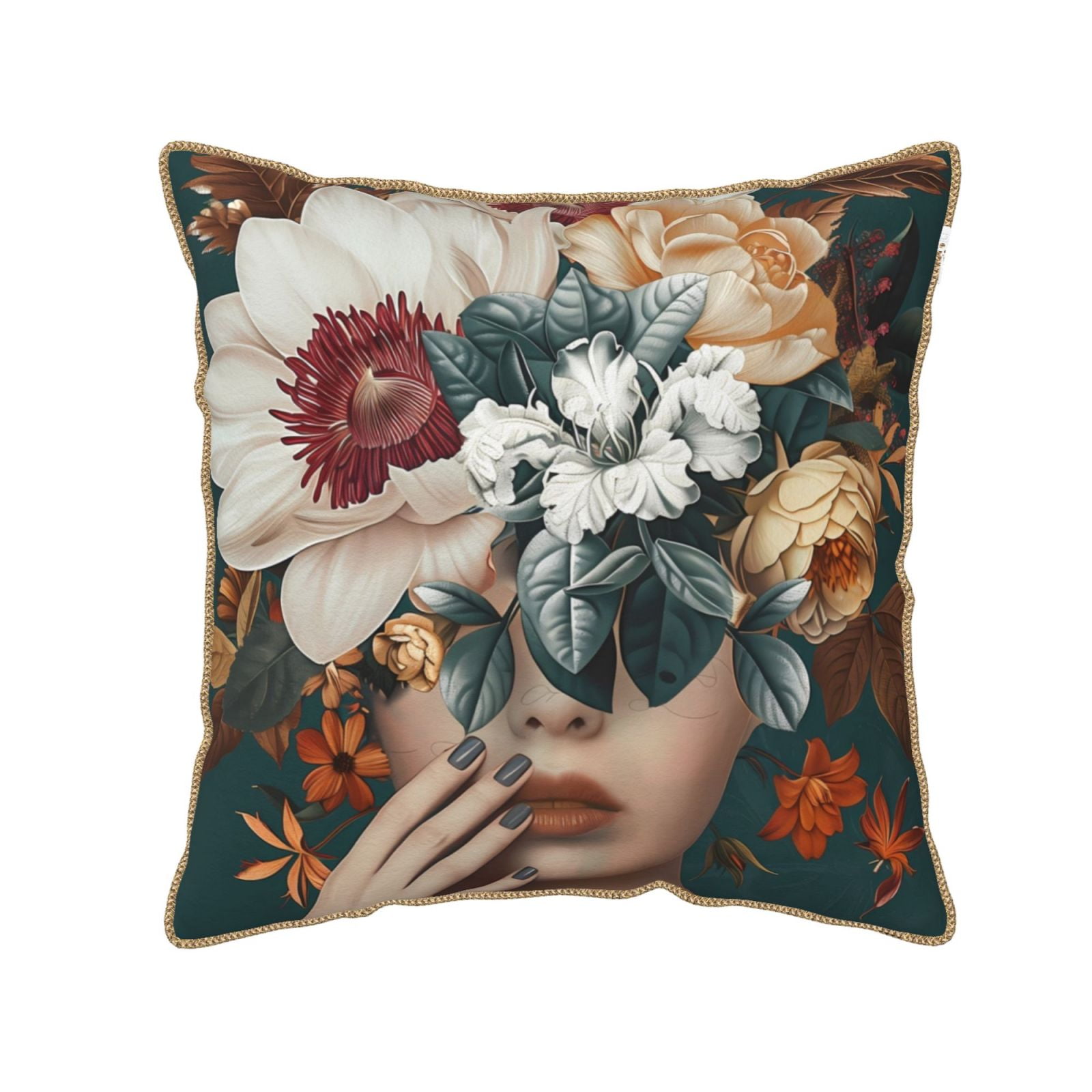 Fotbe Floral Head Dreamscape Pattern Velvet Decorative Throw Pillow ...