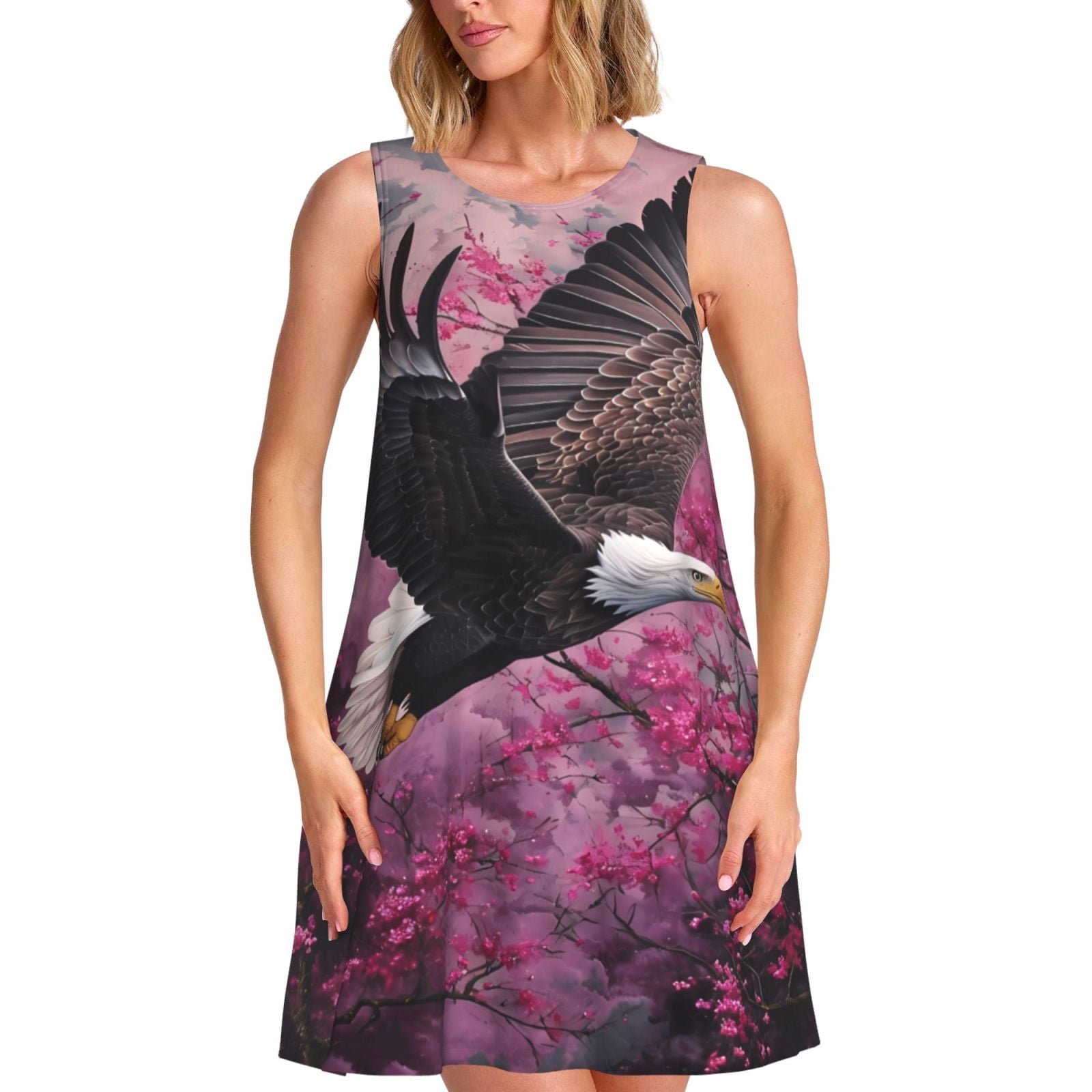 Fotbe Flower Bald Eagle Pattern Women’s Summer Tank Midi Dress ...