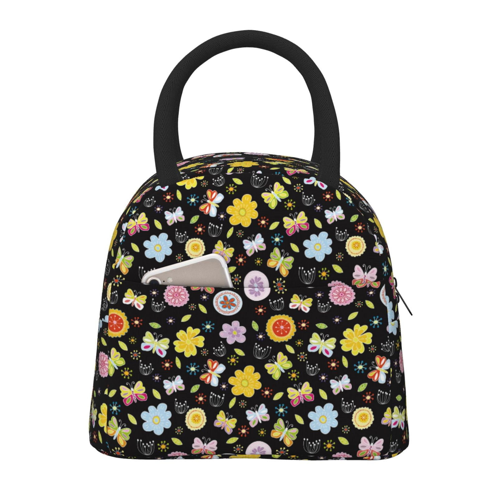 Fotbe Flower Butterfly Pattern Lunch Bag, Insulated Lunch Box, Small ...