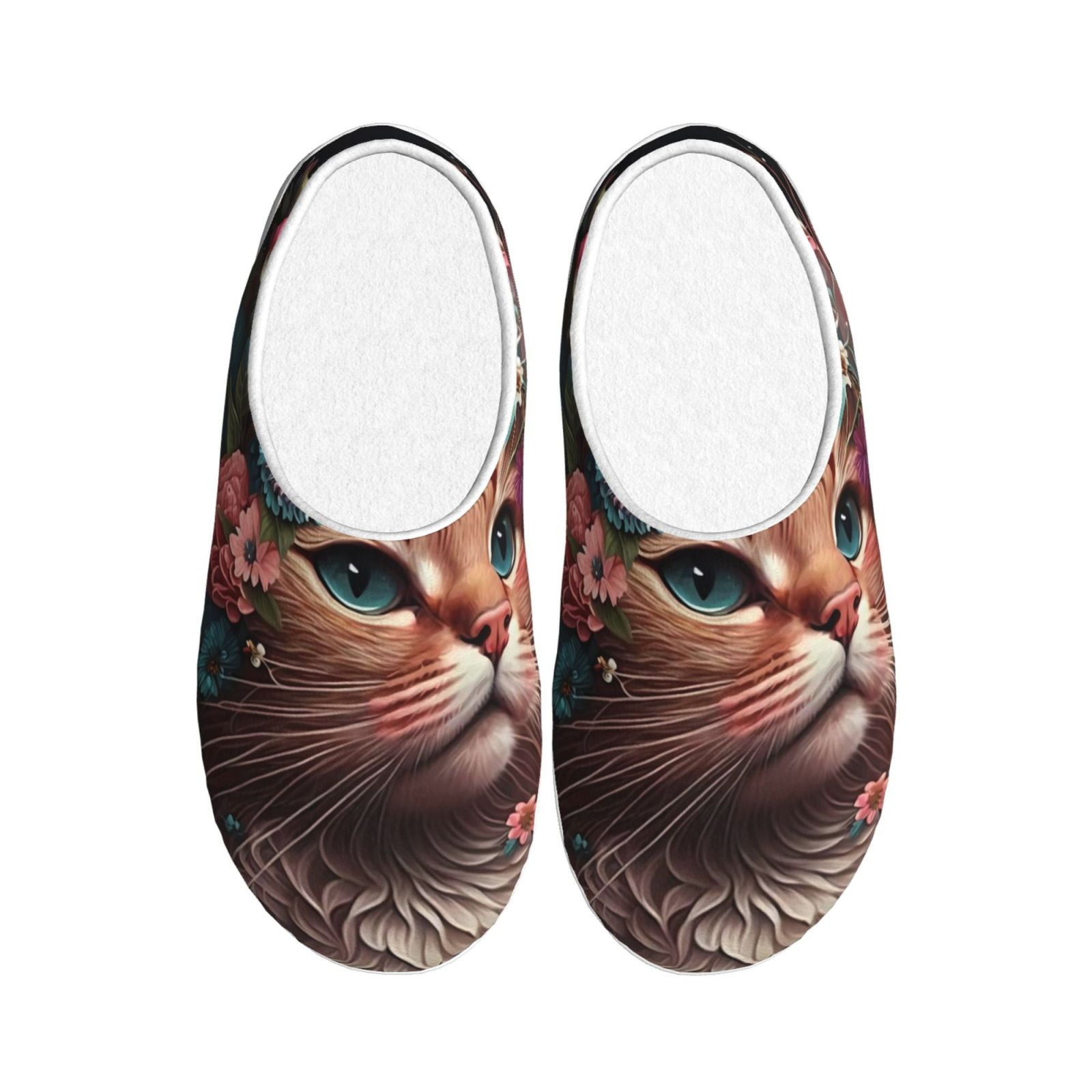 Fotbe Flower Crown Cat Pattern Women's Fuzzy Curly Fur Memory Foam ...