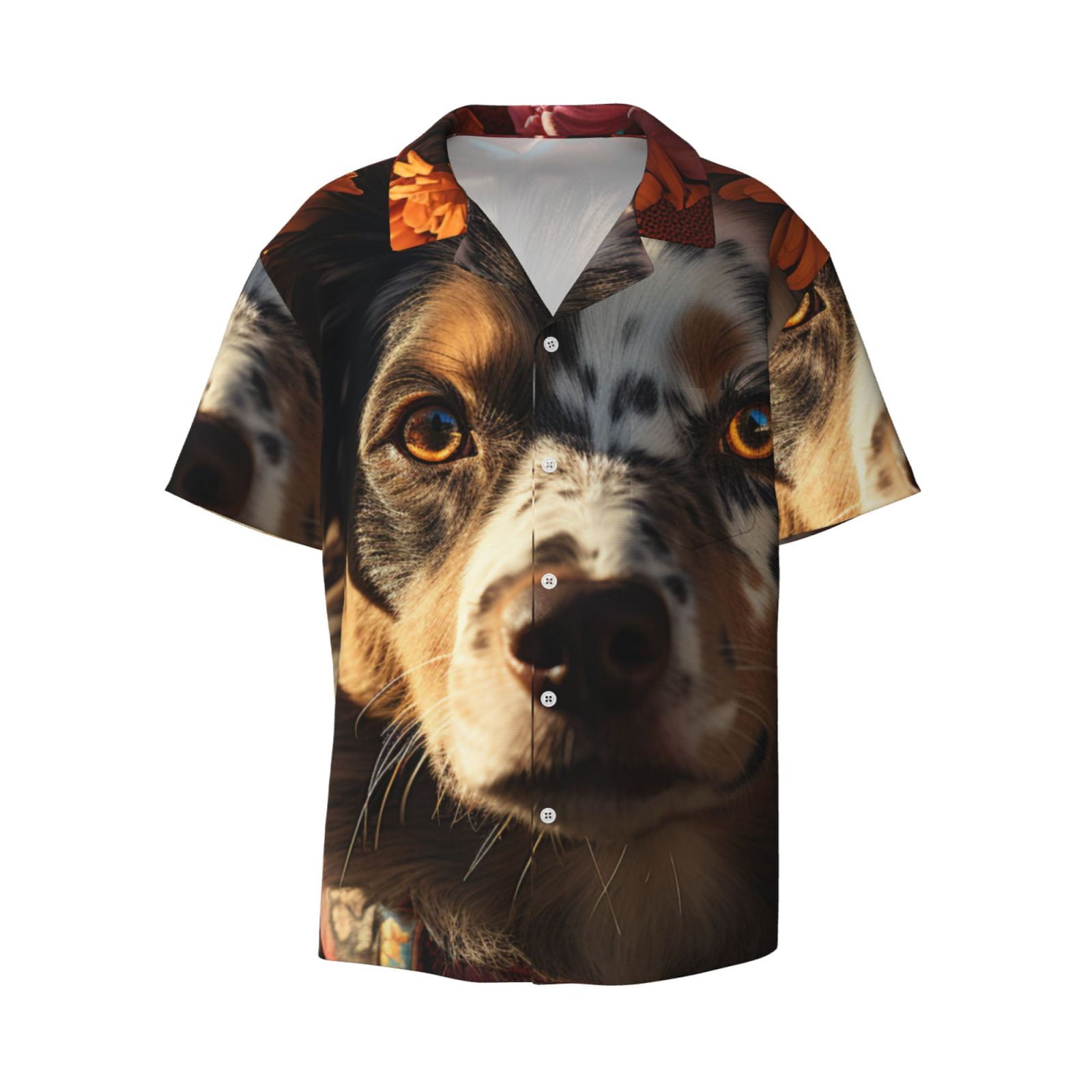 Fotbe Flower Crown Dog print Short Sleeve Button Down Shirts for Men ...