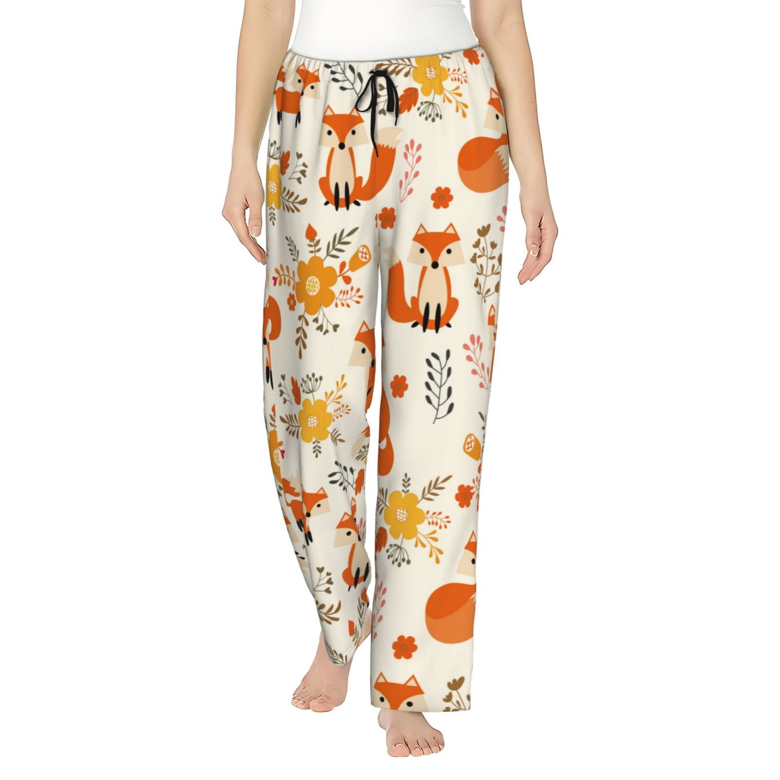 Fotbe Flower Fox Women's Pajama Pants,Sleepwear Pants,Pj Bottoms Drawstring And Pockets-Small ...