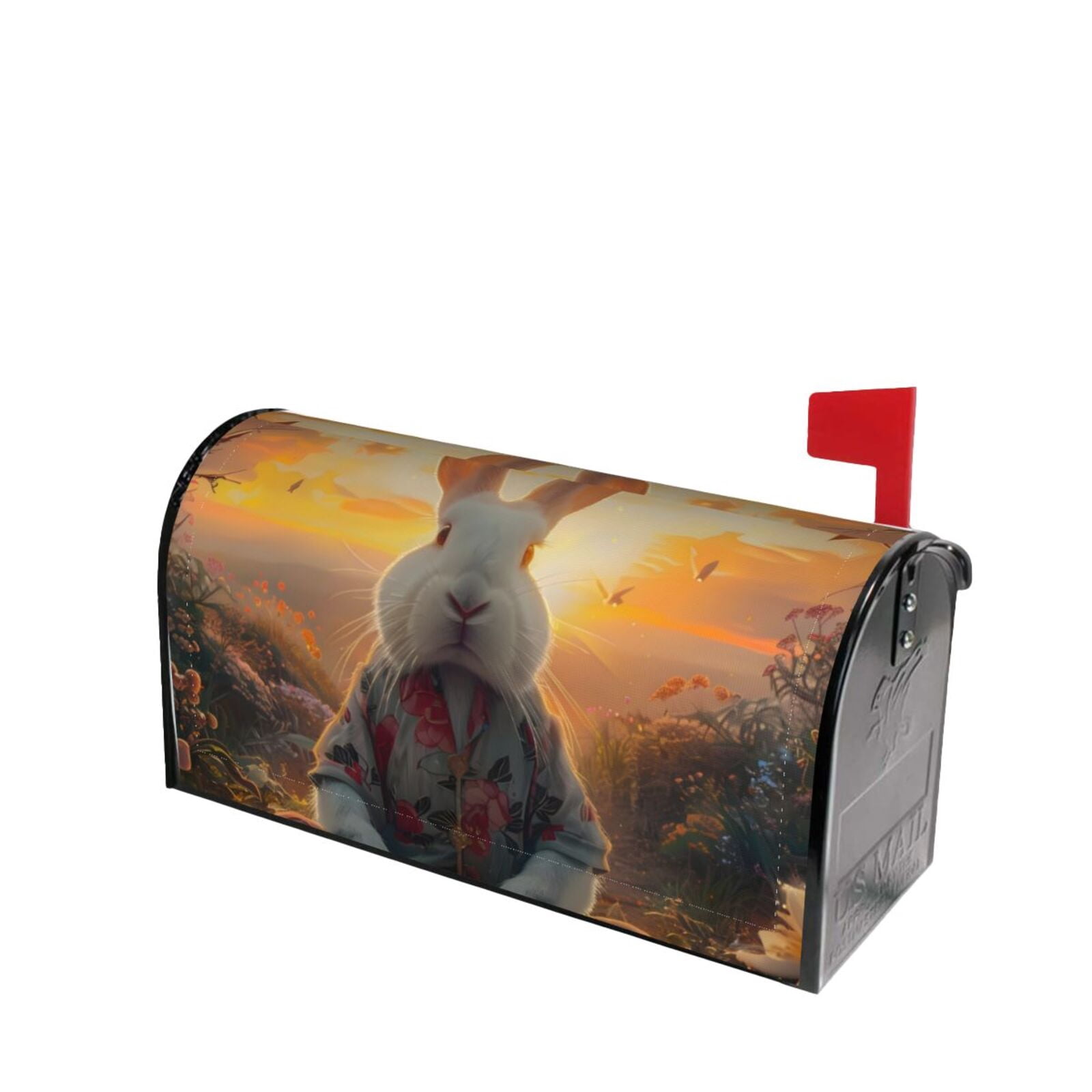 Fotbe Flower Meditating Rabbit Mailbox Covers Post Letter Box Cover ...