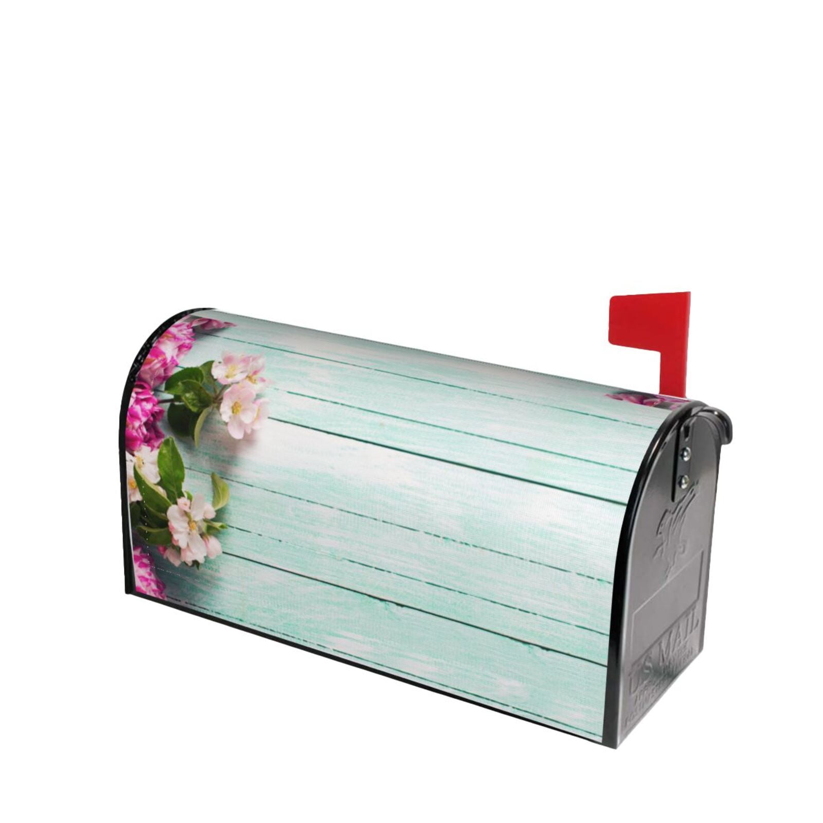 Fotbe Flowers And Turquoise Wooden Mailbox Covers Post Letter Box Cover ...