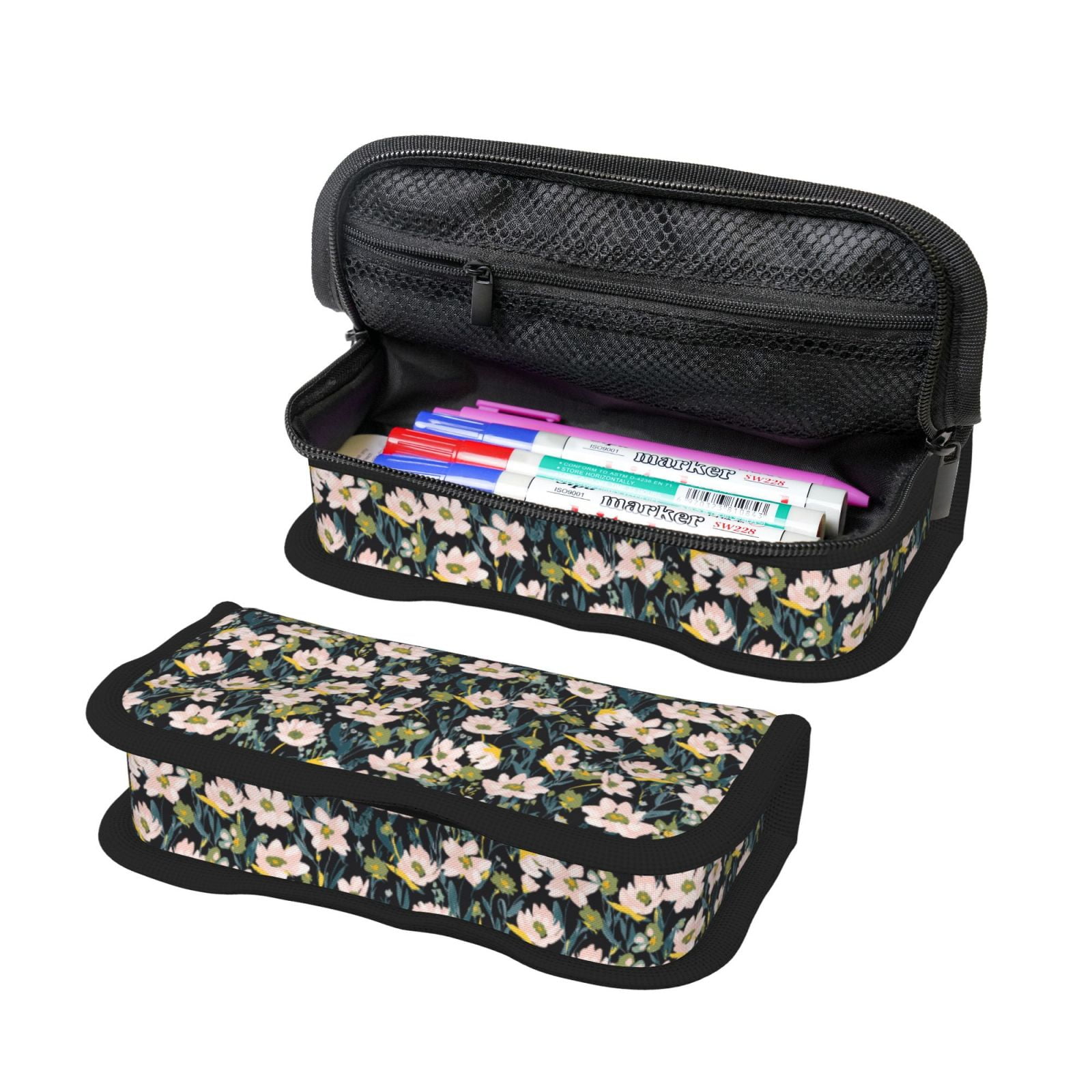 Fotbe Flowers Pattern Pencil Case,Canvas Pen Case, Multi- Slot Pencil ...