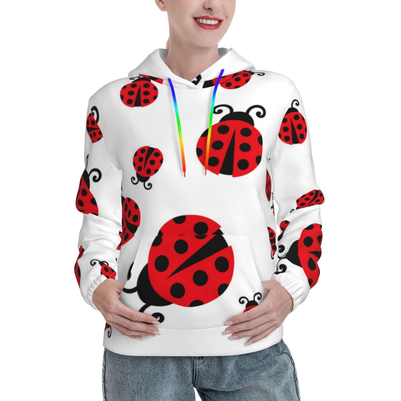 Fotbe Fly Flying Ladybug Pattern Womens Long Sleeve Hoodie, Pullover ...