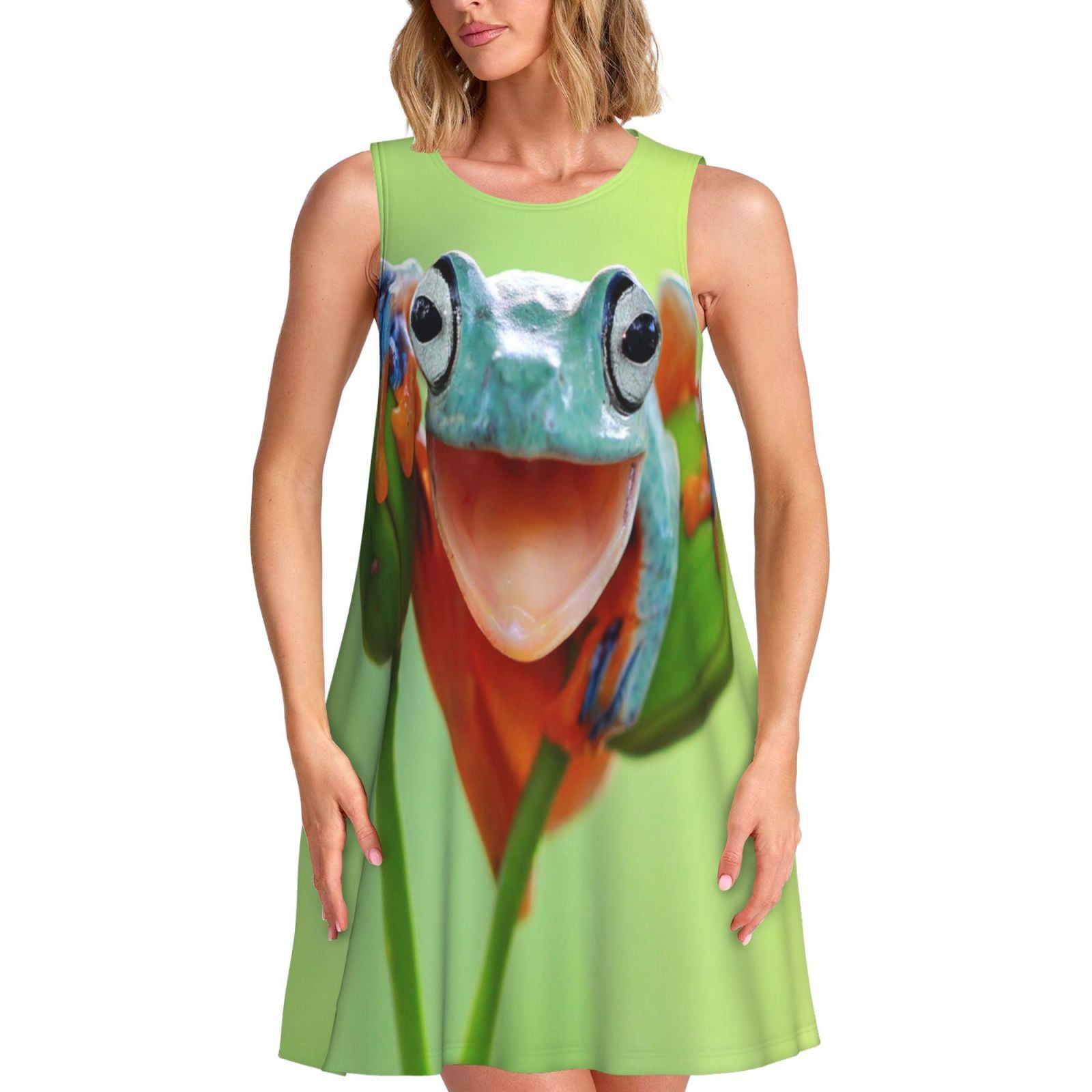 Fotbe Flying Frog On Branch Pattern Women’s Summer Tank Midi Dress ...
