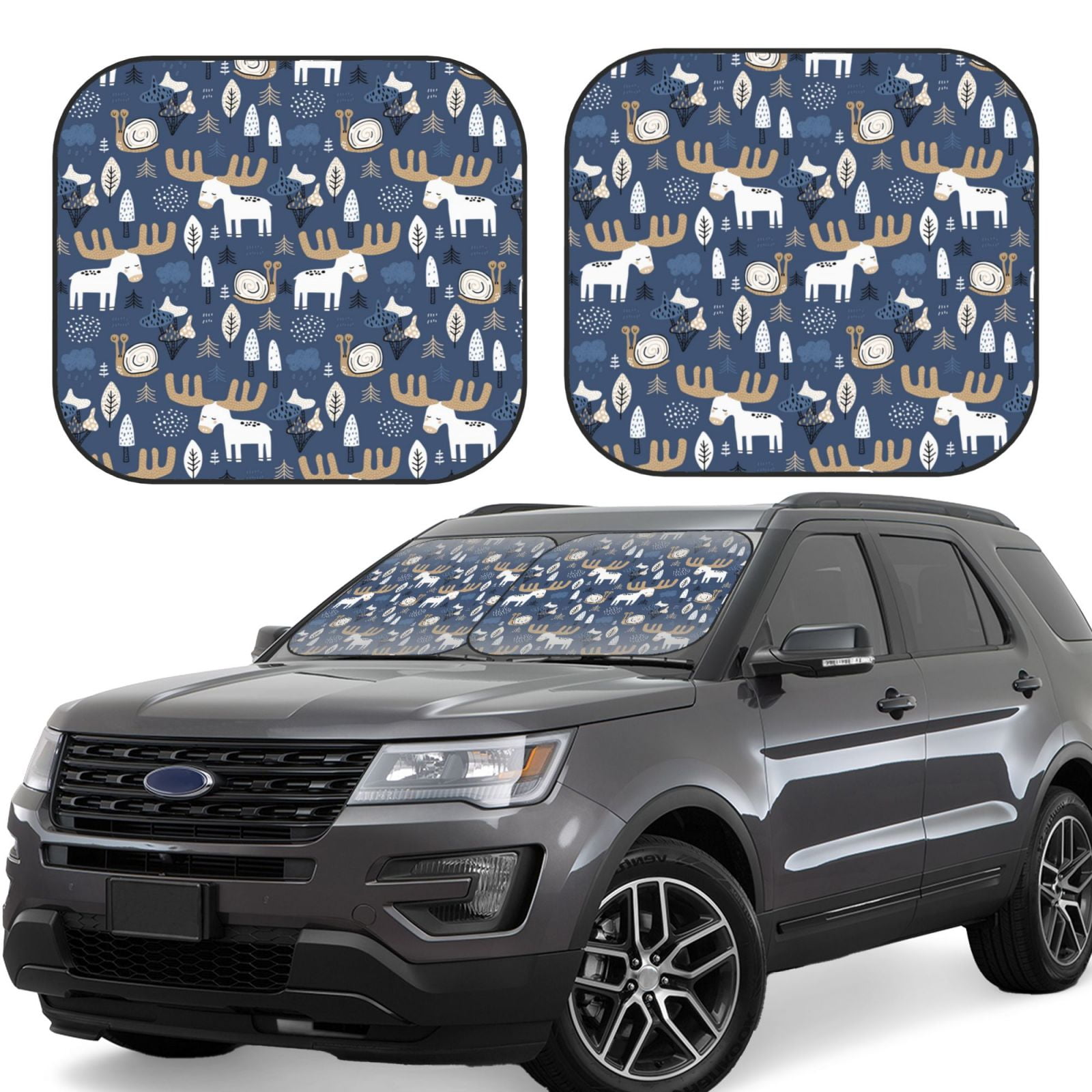 Fotbe Forest Elk 2-Piece Car Windshield Sun Shade | Sun Blocker for Car ...