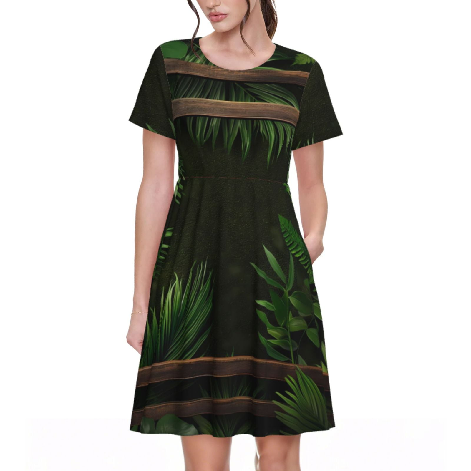Fotbe Framed Greenery Wall Art Pattern Dress Casual Womens Fashion ...
