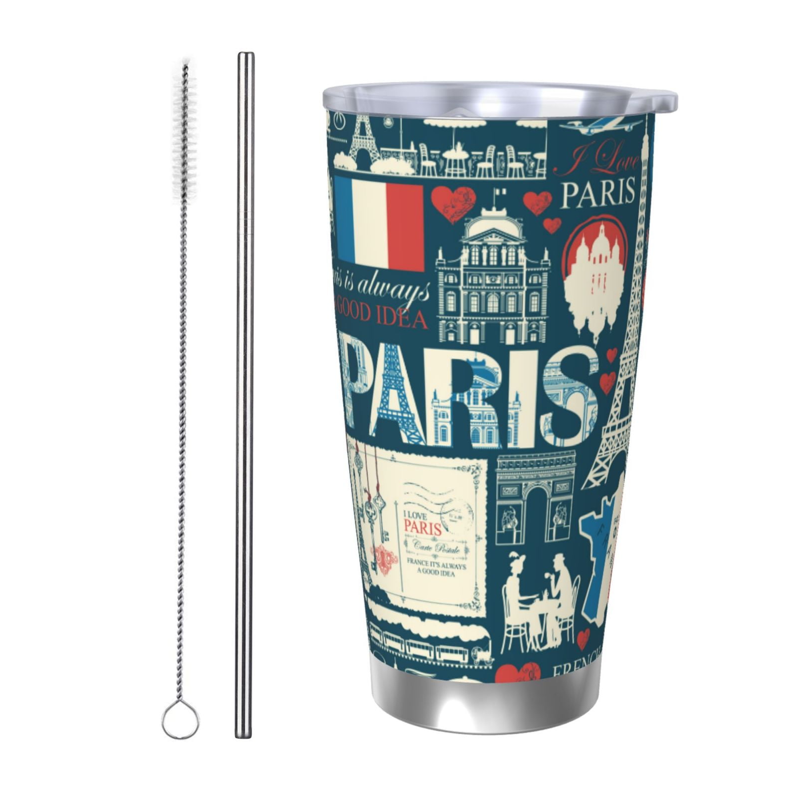 Fotbe France and Paris Pattern 20 oz Tumbler Stainless Steel Vacuum ...