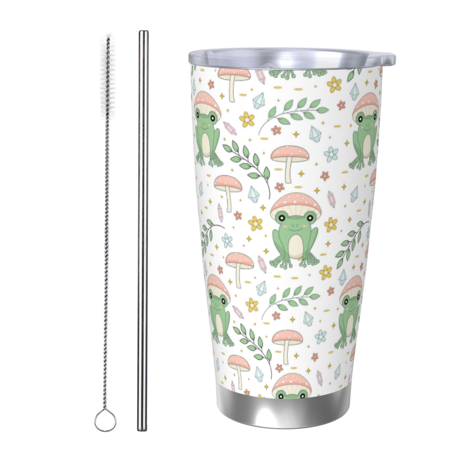 Fotbe Frog and Mushrooms Pattern 20 oz Tumbler Stainless Steel Vacuum Insulated Coffee Ice Cup ...