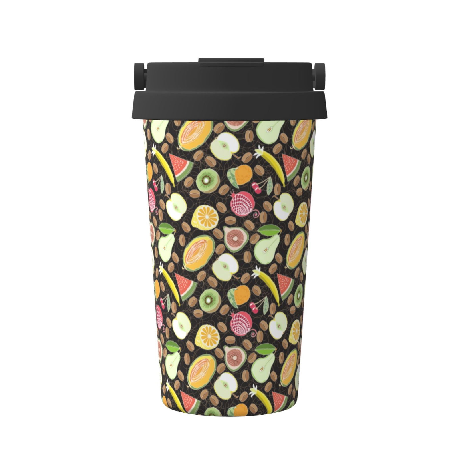 Fotbe Fruits Printed Insulated Travel Coffee Mug Spill Proof Leak Proof ...