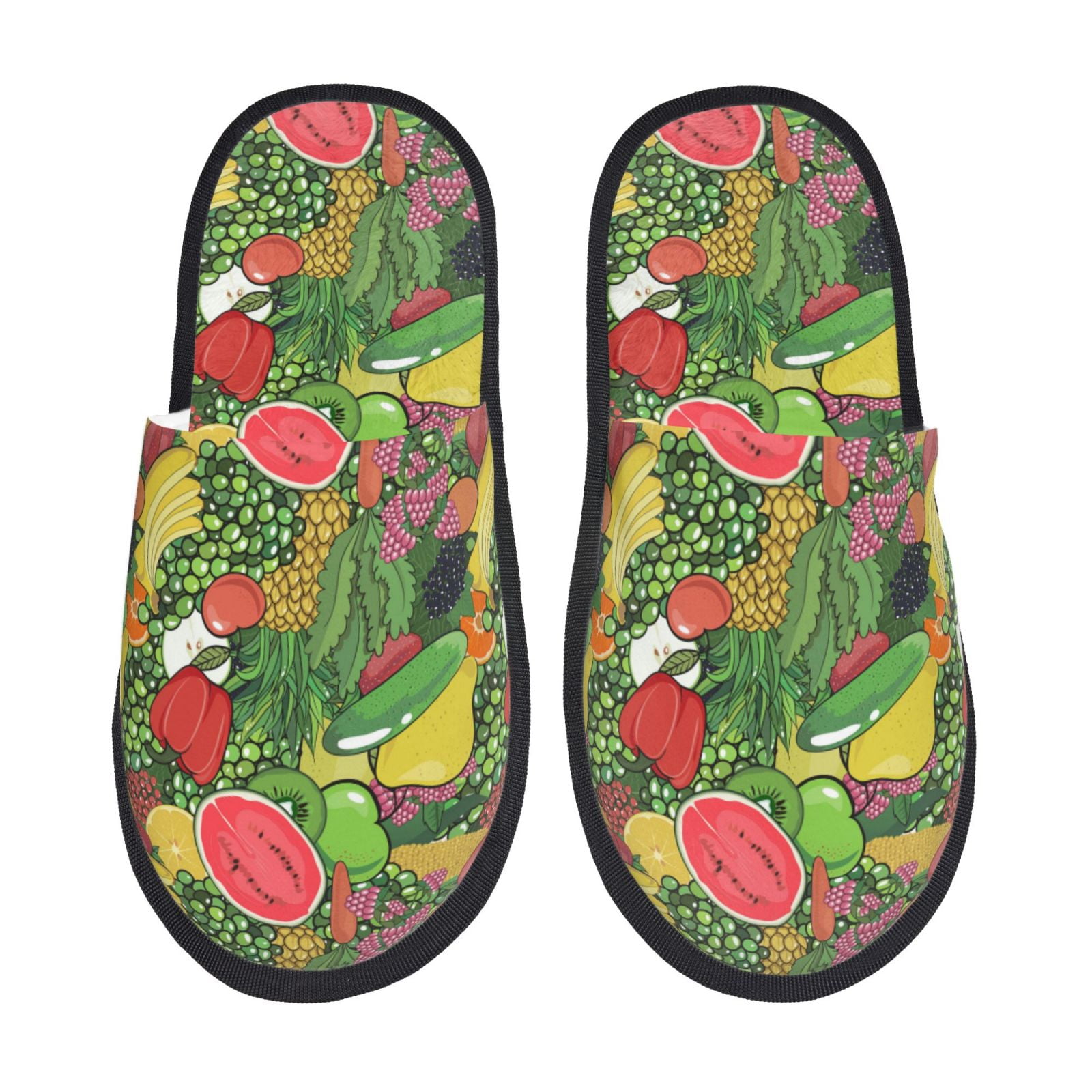 Fotbe Fruits Vegetables And Berries Pattern Women's Fuzzy Slippers ...