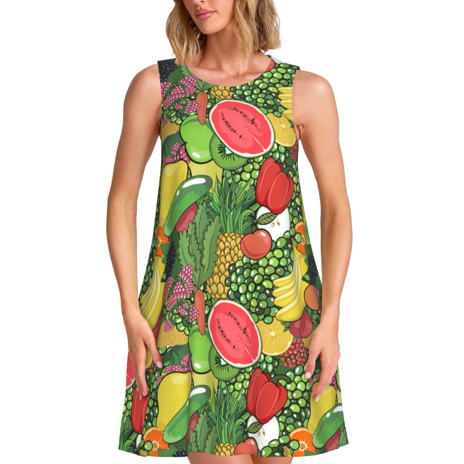 Fotbe Fruits Vegetables And Berries Pattern Women’s Summer Tank Midi ...