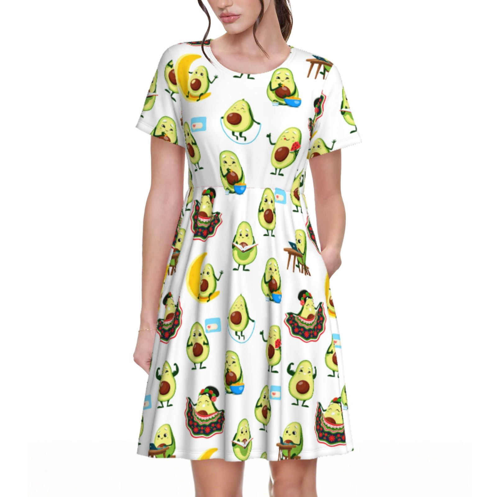 Fotbe Funny Avocado In Mexican Clothes Pattern Dress Casual Womens ...