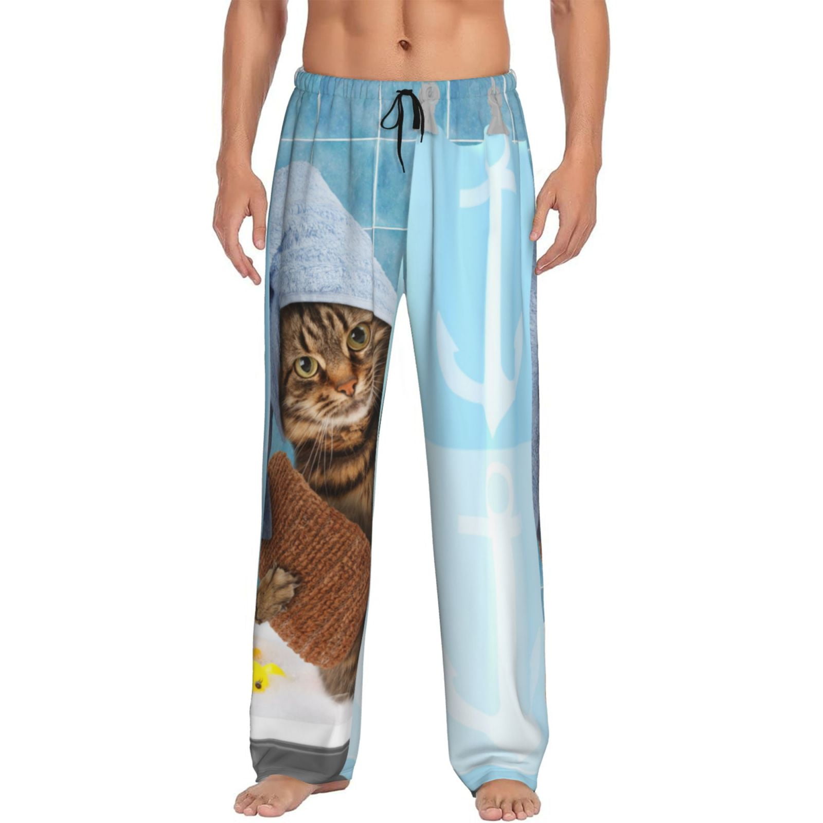 Fotbe Funny Cat Taking a Bath Men's Pajama Pants,Sleepwear Pants,Pj ...