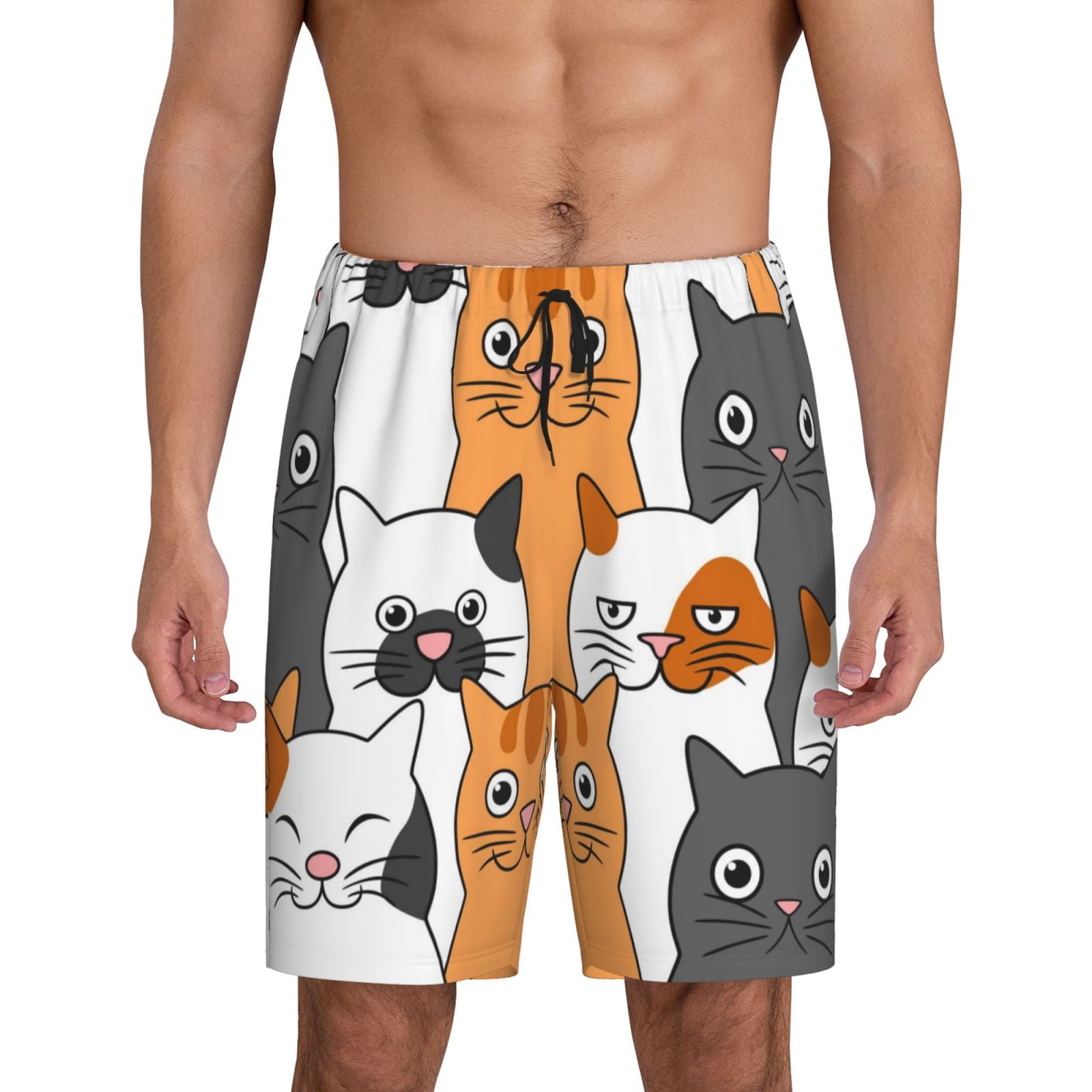 Fotbe Funny Cats Pajama Shorts for Men, Men's Pajama Bottoms, Sleepwear ...