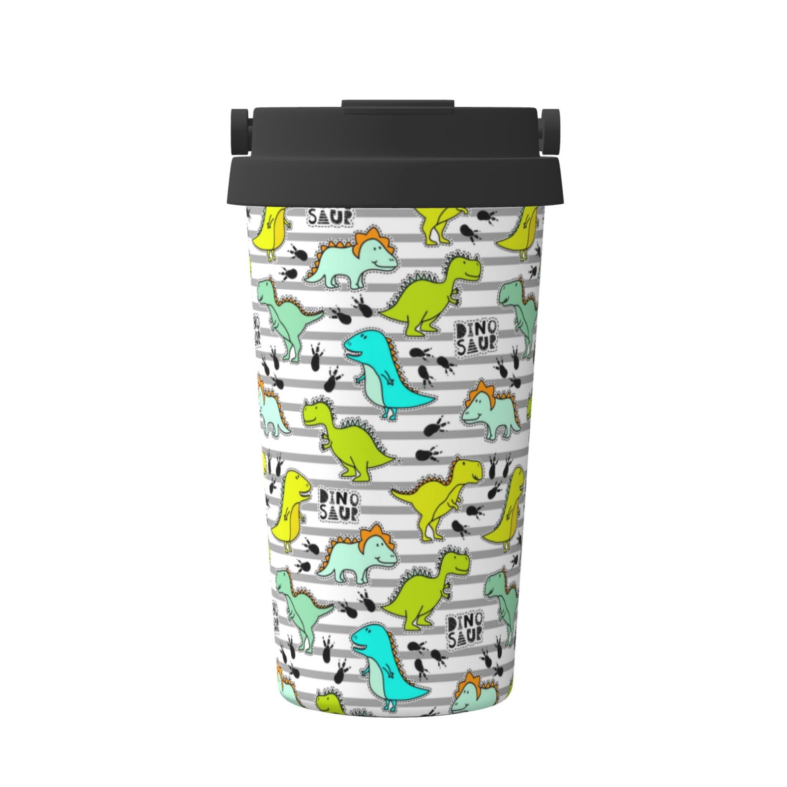 Fotbe Funny Dinosaurs on Stripes Printed Insulated Travel Coffee Mug ...