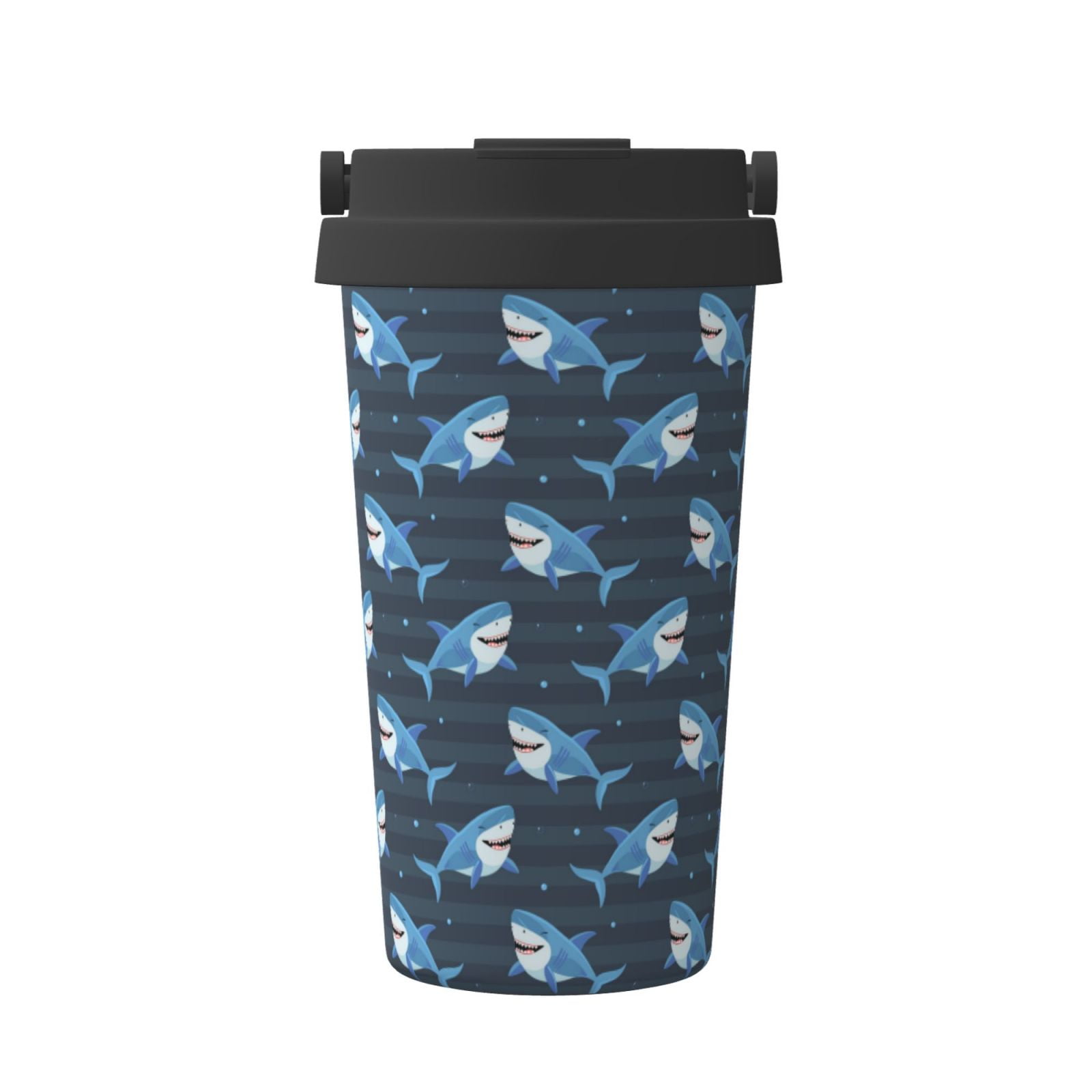 Fotbe Funny Sharks Printed Insulated Travel Coffee Mug Spill Proof Leak ...