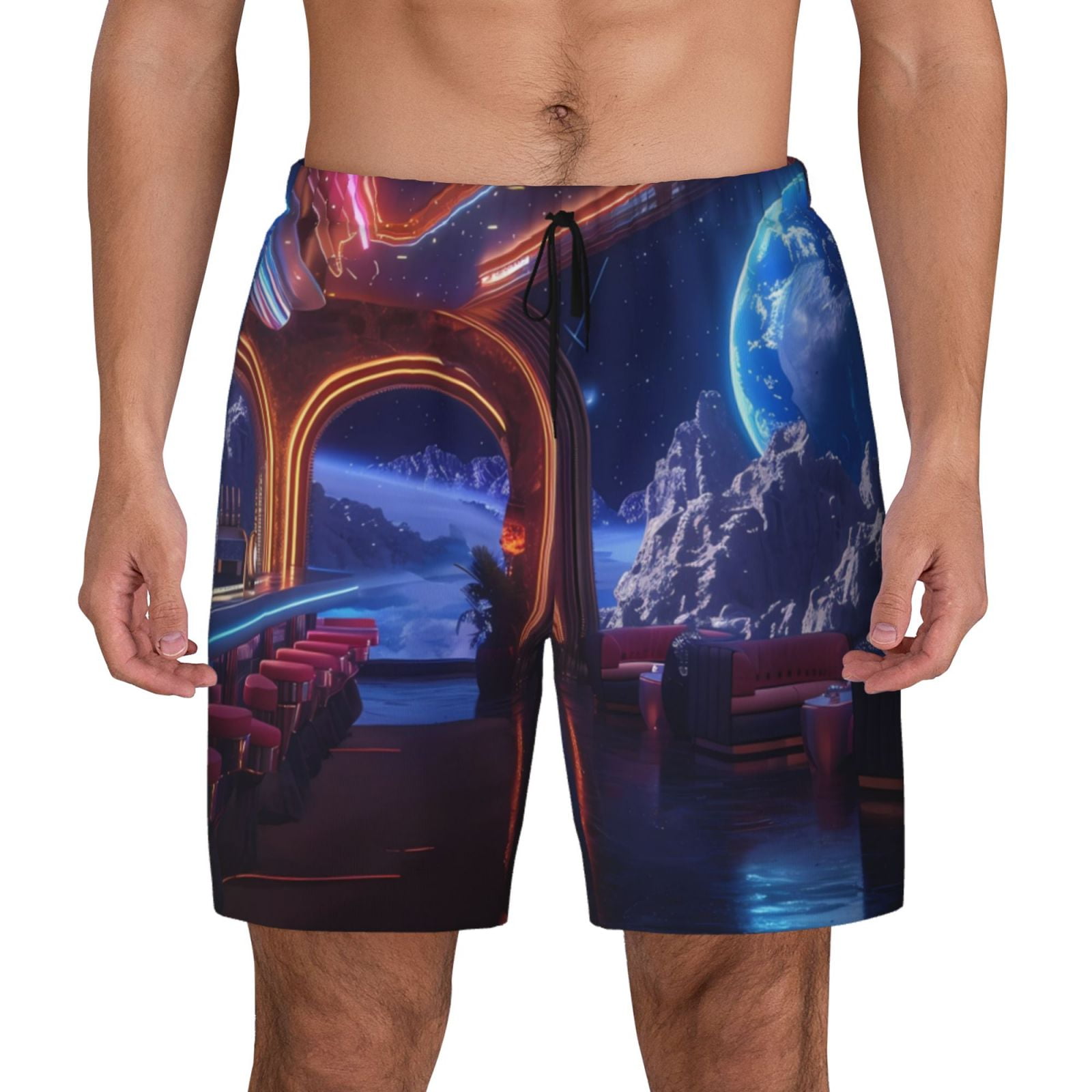 Fotbe Futuristic Bar Space View Men’s Swim Trunks Quick Dry Swim Shorts ...