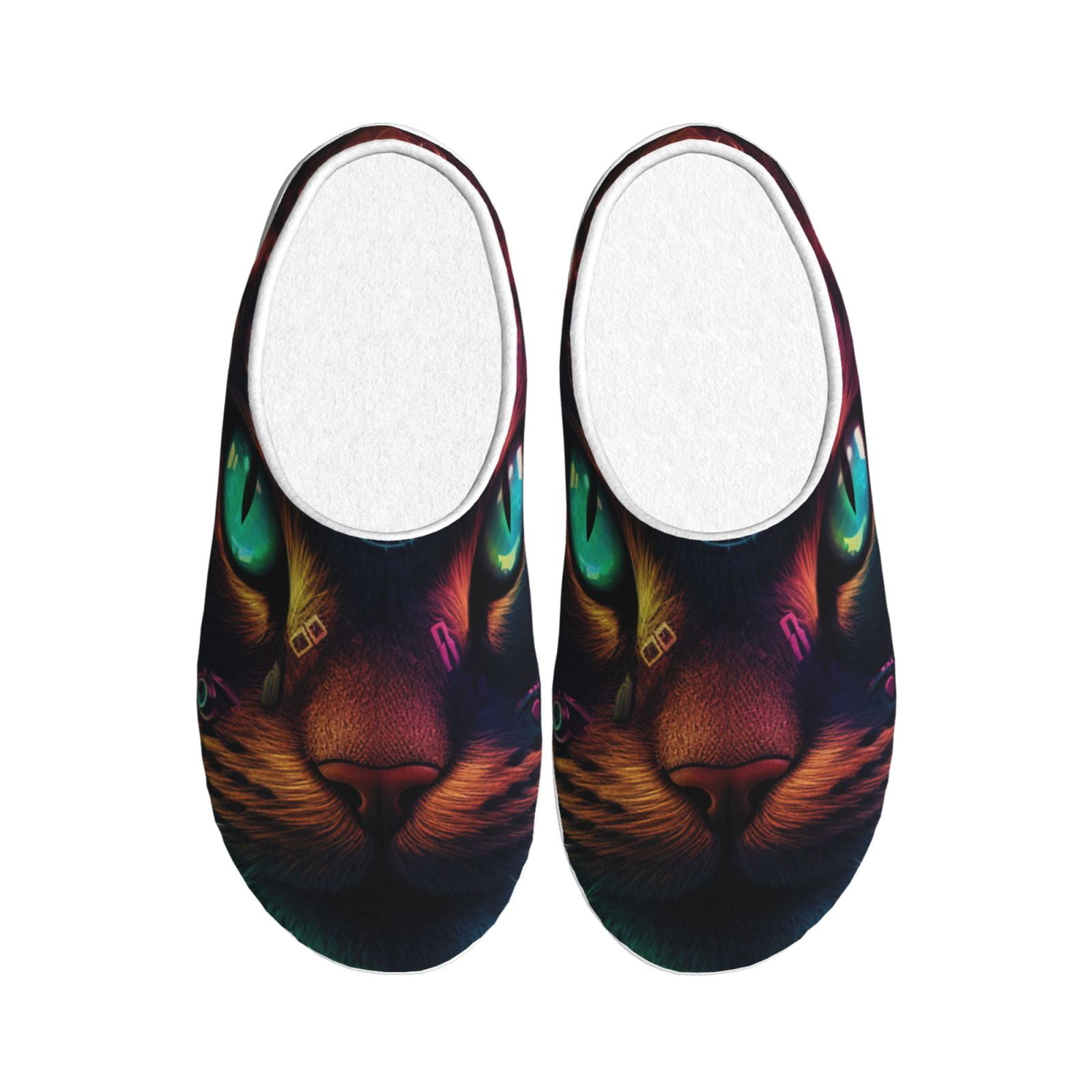 Fotbe Futuristic Cat Warrior Pattern Women's Fuzzy Curly Fur Memory ...