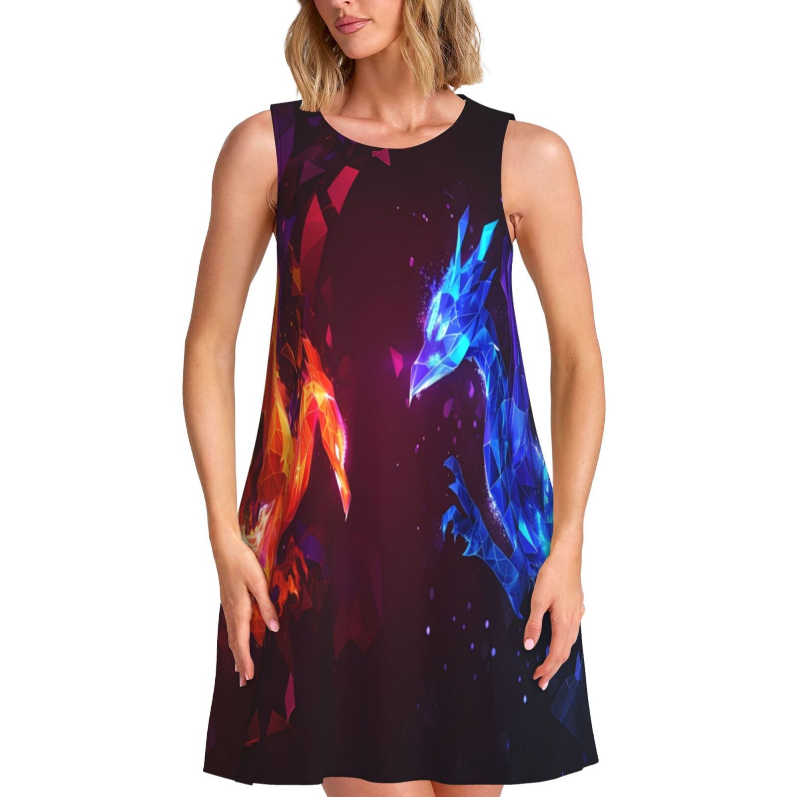 Fotbe Futuristic Red And Blue Bird Pattern Women’s Summer Tank Midi ...