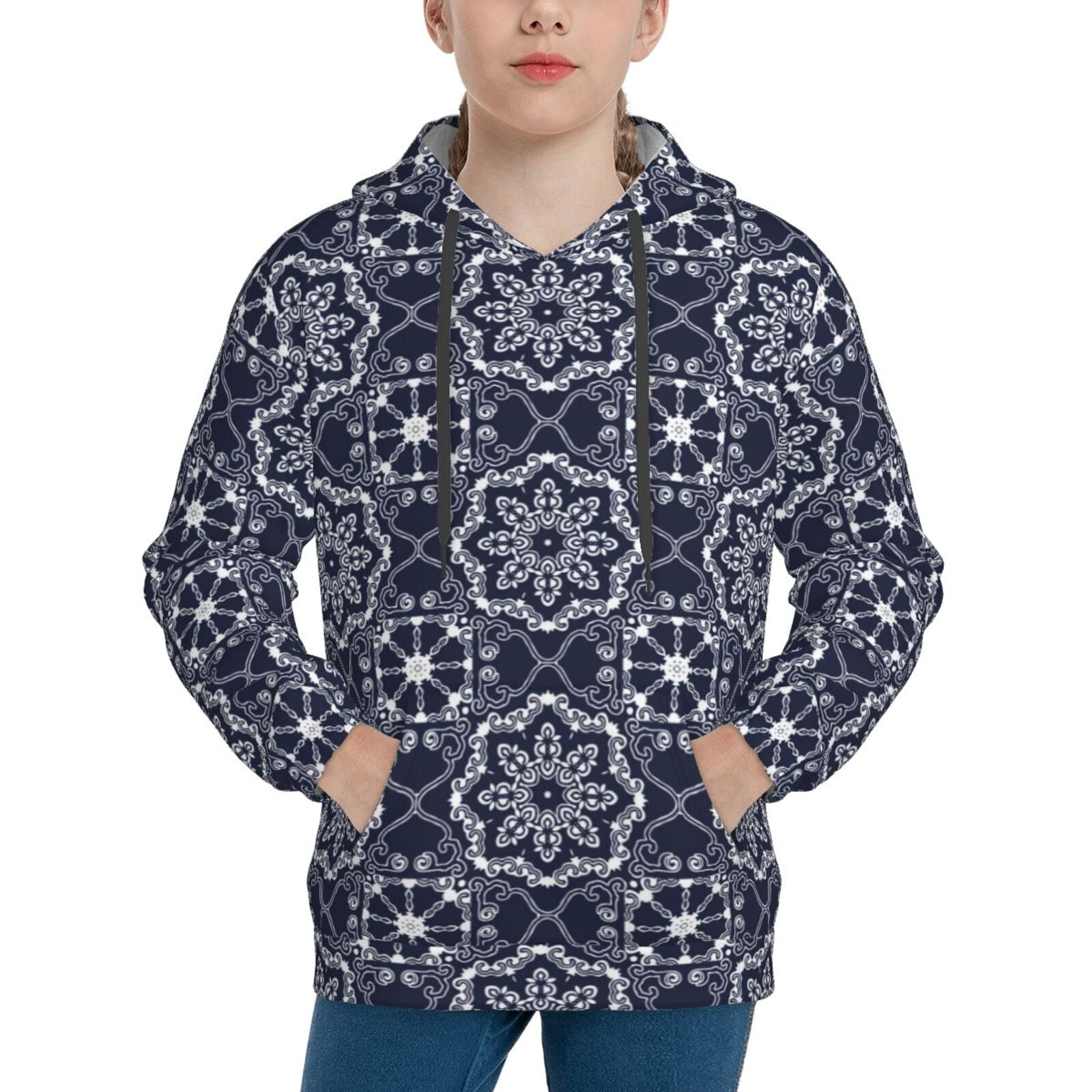 Fotbe Geometry Flower Pattern Youth Pullover Hooded Sweatshirt, Boys ...