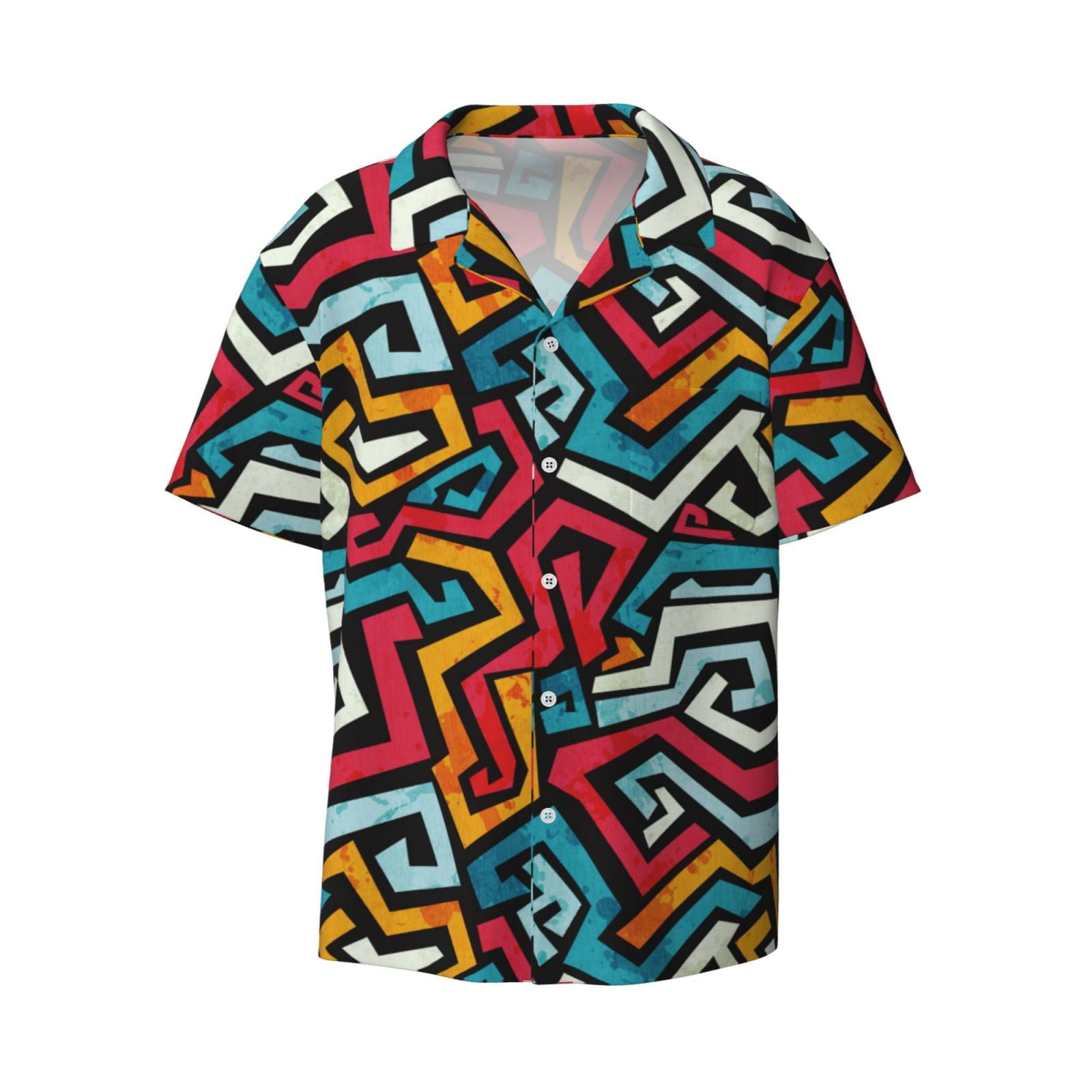 Fotbe Geometry print Short Sleeve Button Down Shirts for Men Casual Summer Beach Wrinkle Free ...