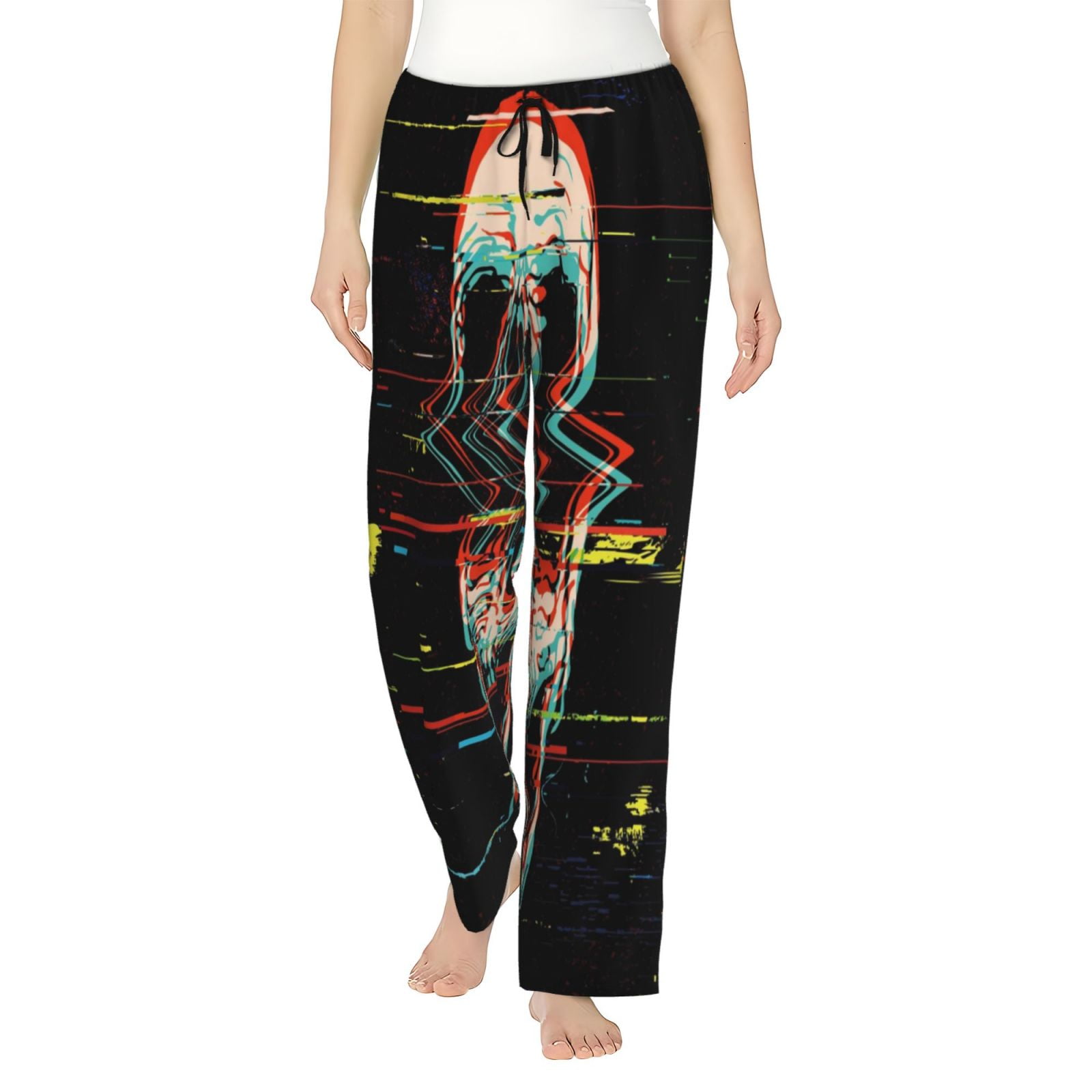 Fotbe Glitch Screaming Skull Women's Pajama Pants,Sleepwear Pants,Pj ...