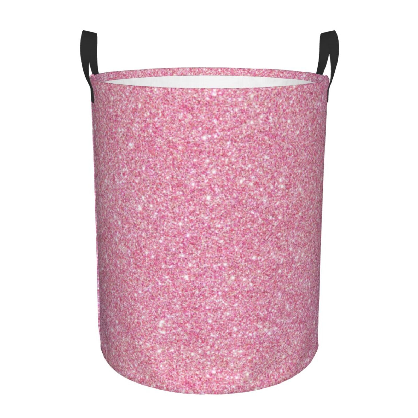 Fotbe Glitter Pink Laundry Basket with Handles, Waterproof Large ...