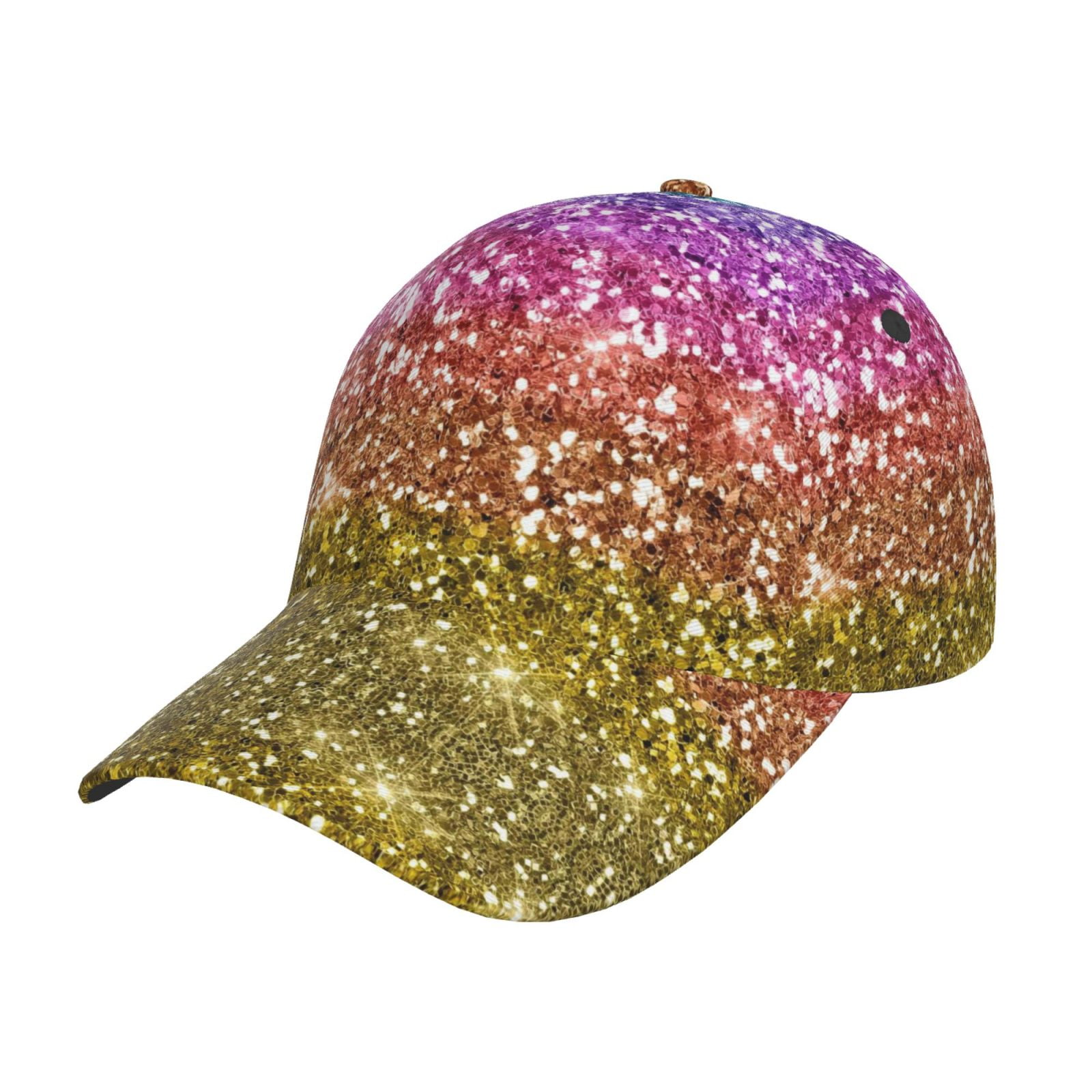 Fotbe Glitter Rainbow Baseball Cap, Glitter Rainbow Print Dad Hat ...
