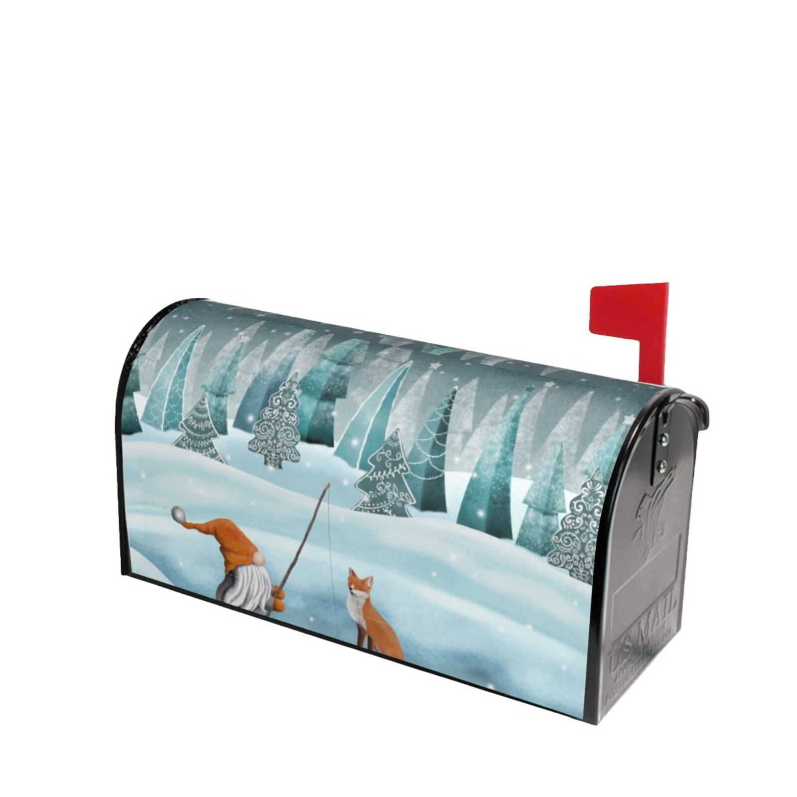 Fotbe Gnome And Red Fox Fishing Mailbox Covers Post Letter Box Cover ...