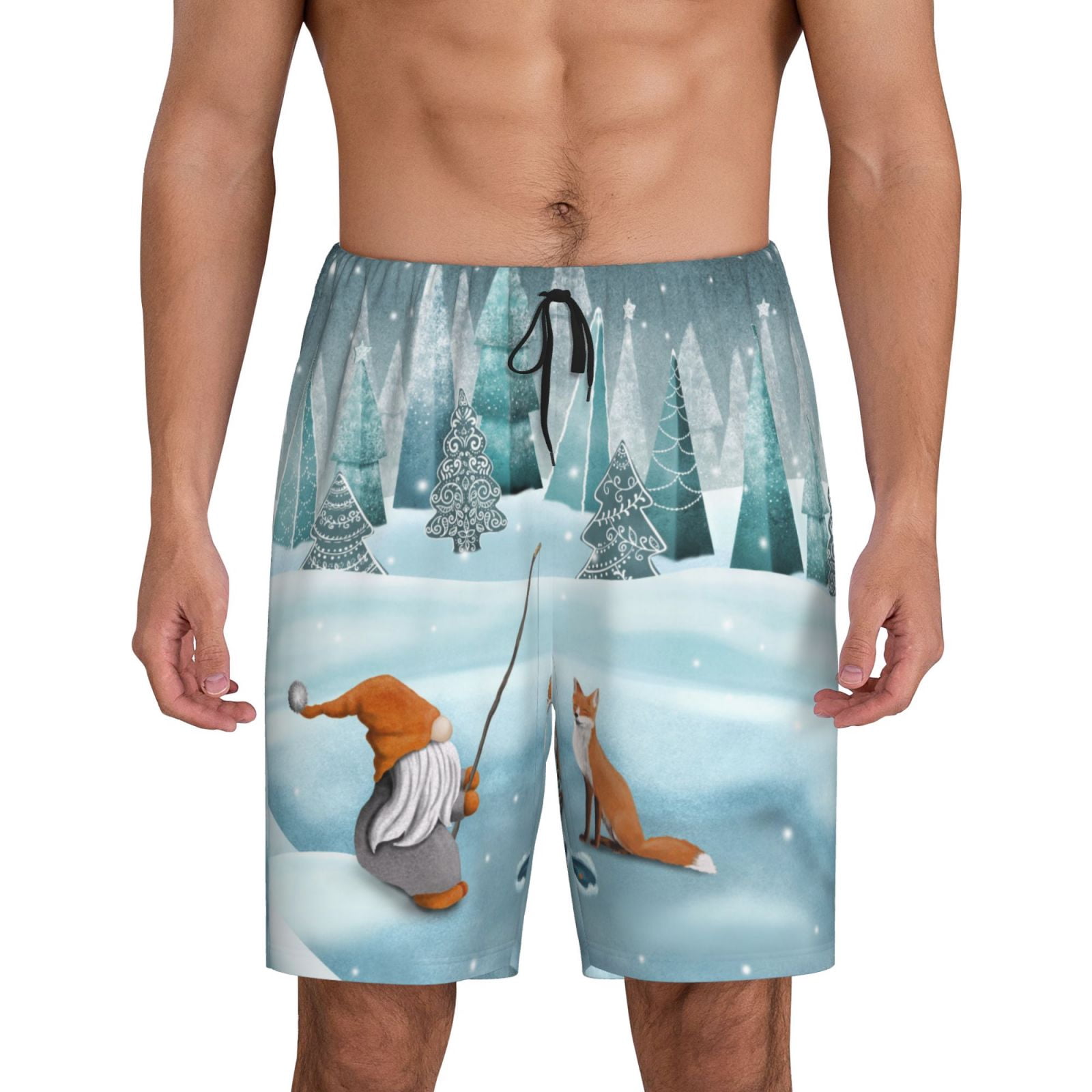 Fotbe Gnome And Red Fox Fishing Pajama Shorts for Men, Men's Pajama ...