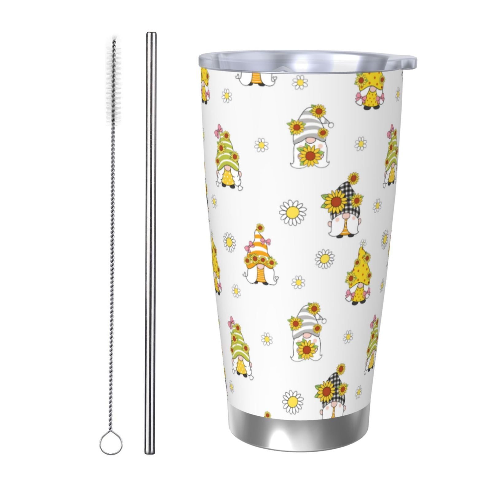 Fotbe Gnome With Sunflower Pattern 20 oz Tumbler Stainless Steel Vacuum ...