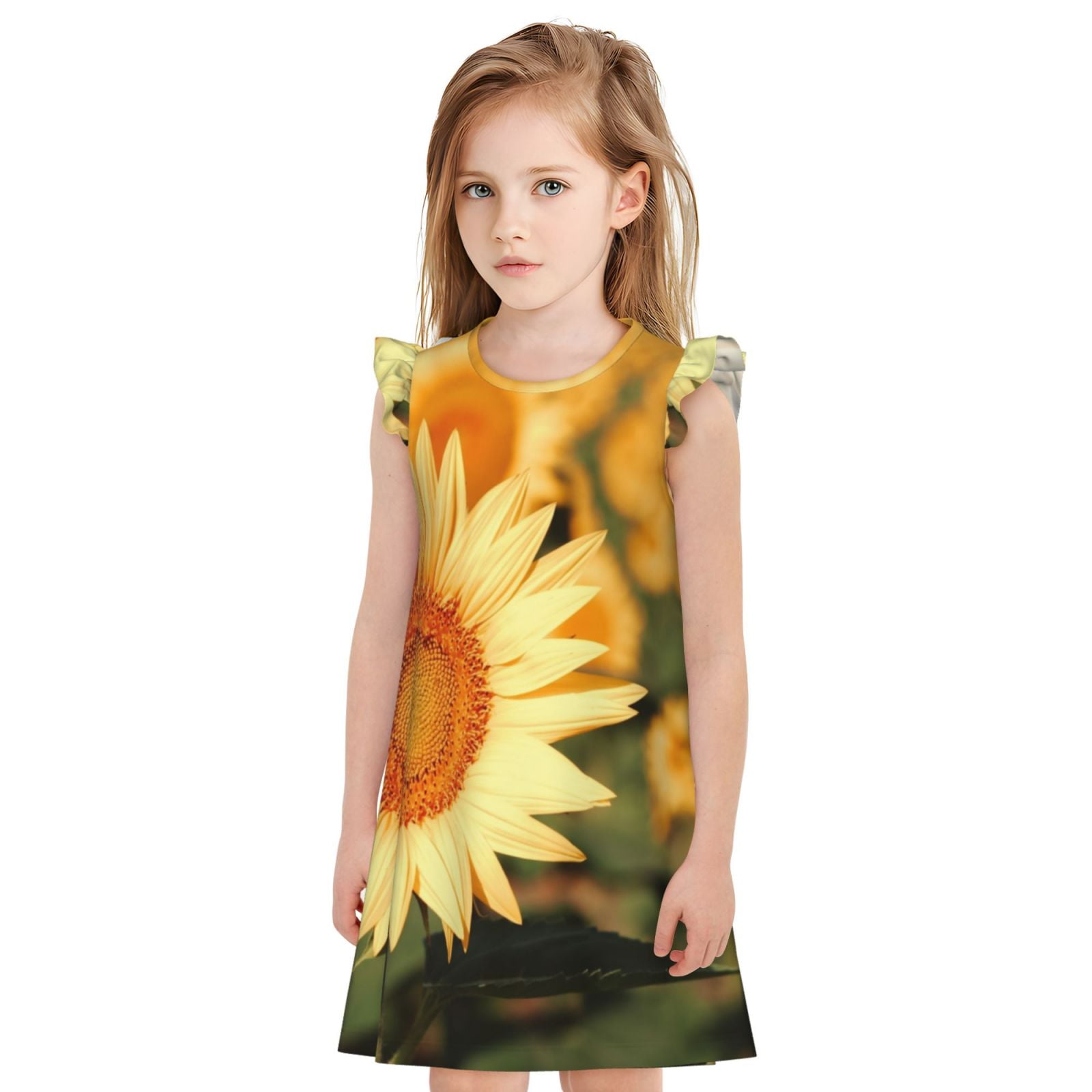 Fotbe Golden Sunflower In Field Pattern Girls Nightgowns 3-10 Years ...
