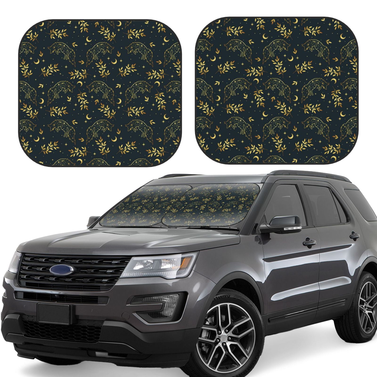 Fotbe Golden line fox 2-Piece Car Windshield Sun Shade | Sun Blocker ...