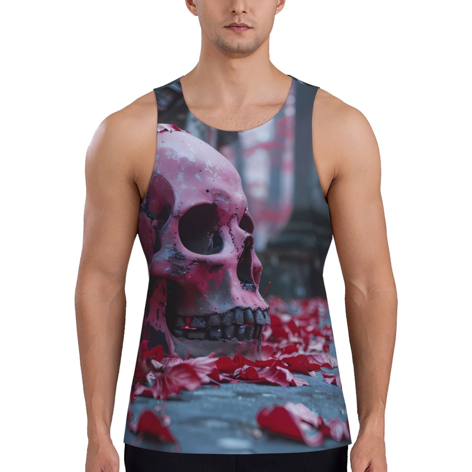 Fotbe Gothic Red Skull Cemetery Pattern Men's Quick Dry Workout Tank ...