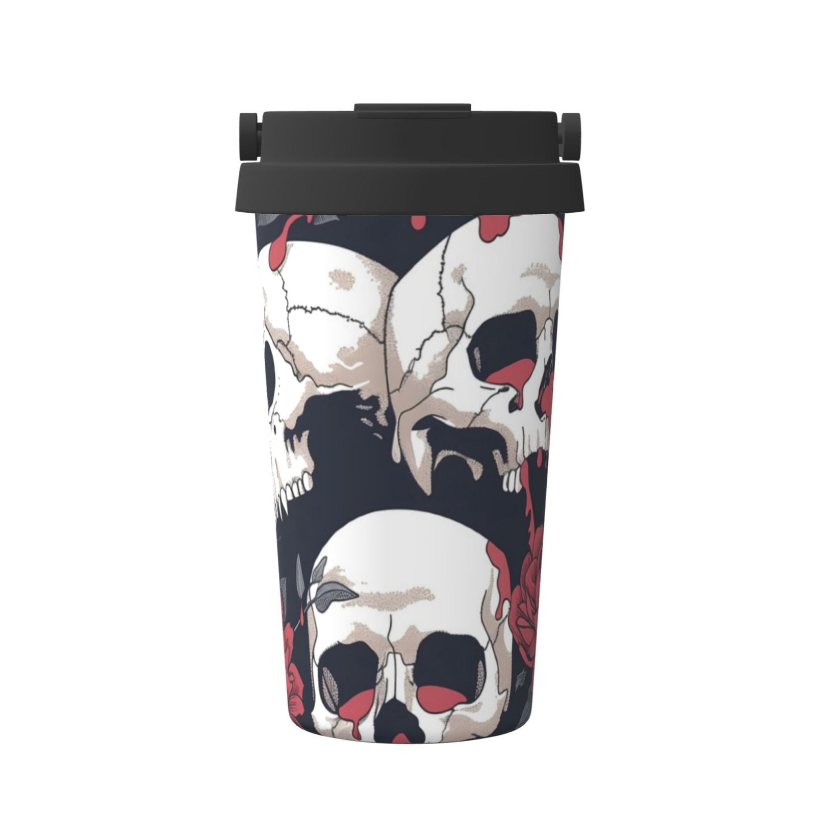 Fotbe Gothic Skulls And Roses Printed Insulated Travel Coffee Mug Spill Proof Leak Proof ...