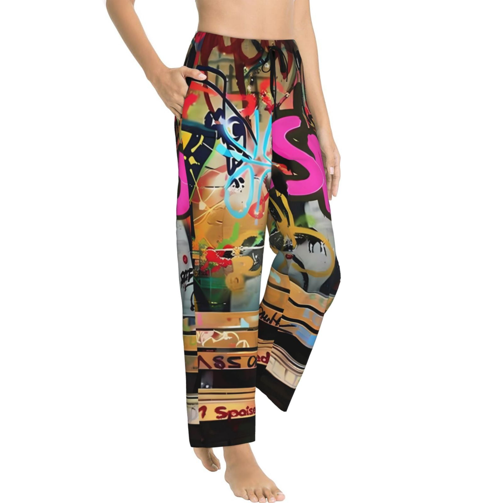 Fotbe Graffiti Lamp Urban Scene Women's Pajama Pants,Sleepwear Pants,Pj ...