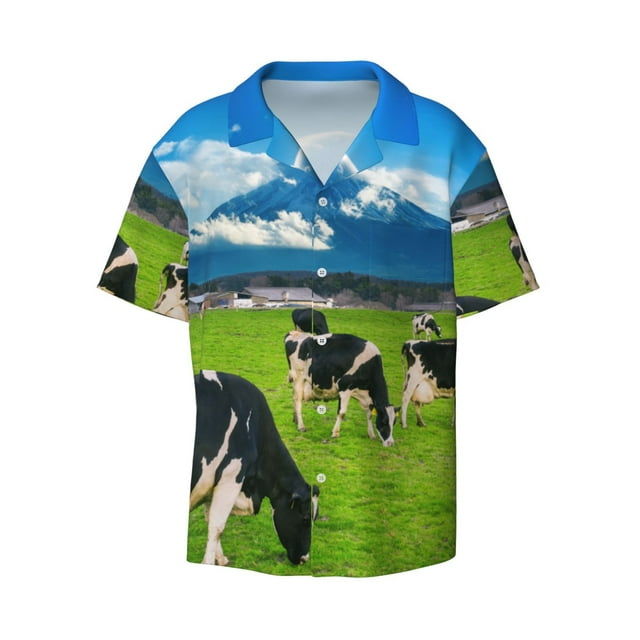 Fotbe Grazing Cows Mountain View print Short Sleeve Button Down Shirts ...